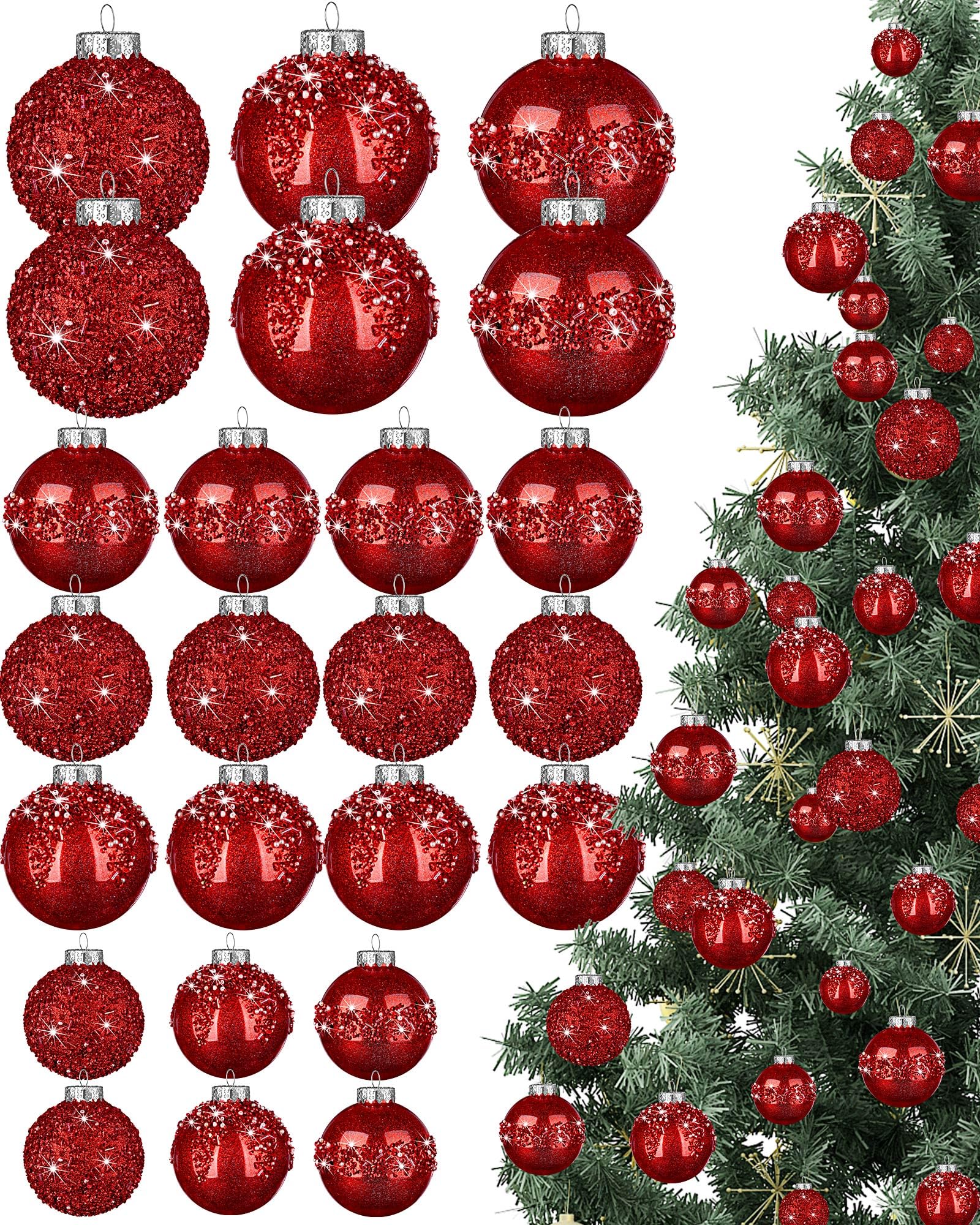 Amazon.com: Civaner 24 Pcs Glitter Christmas Ball Ornaments Set 3.2'' 2 ...