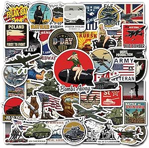 Amazon.com: KIDZYA 50 Pcs WW2 History Stickers Waterproof World War 2 ...