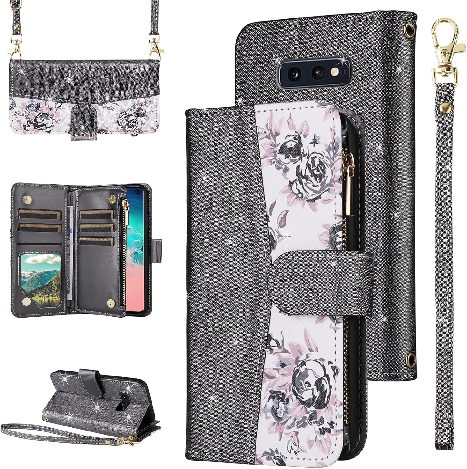 Amazon.com: Furiet for Samsung Galaxy S10e Floral Wallet Case with Flip Zipper Purse Wrist Strap ...
