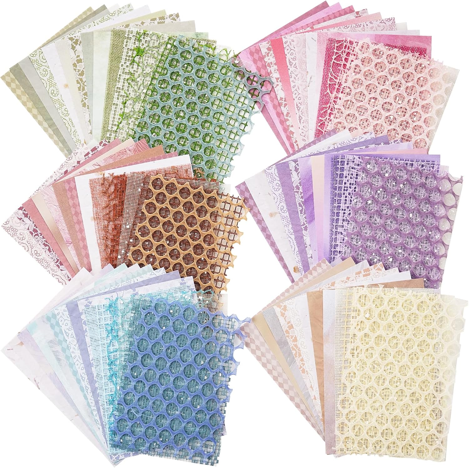 90 Sheets Scrapbook Paper and Decorative Mesh Fabric Assorted Set - 6 ...