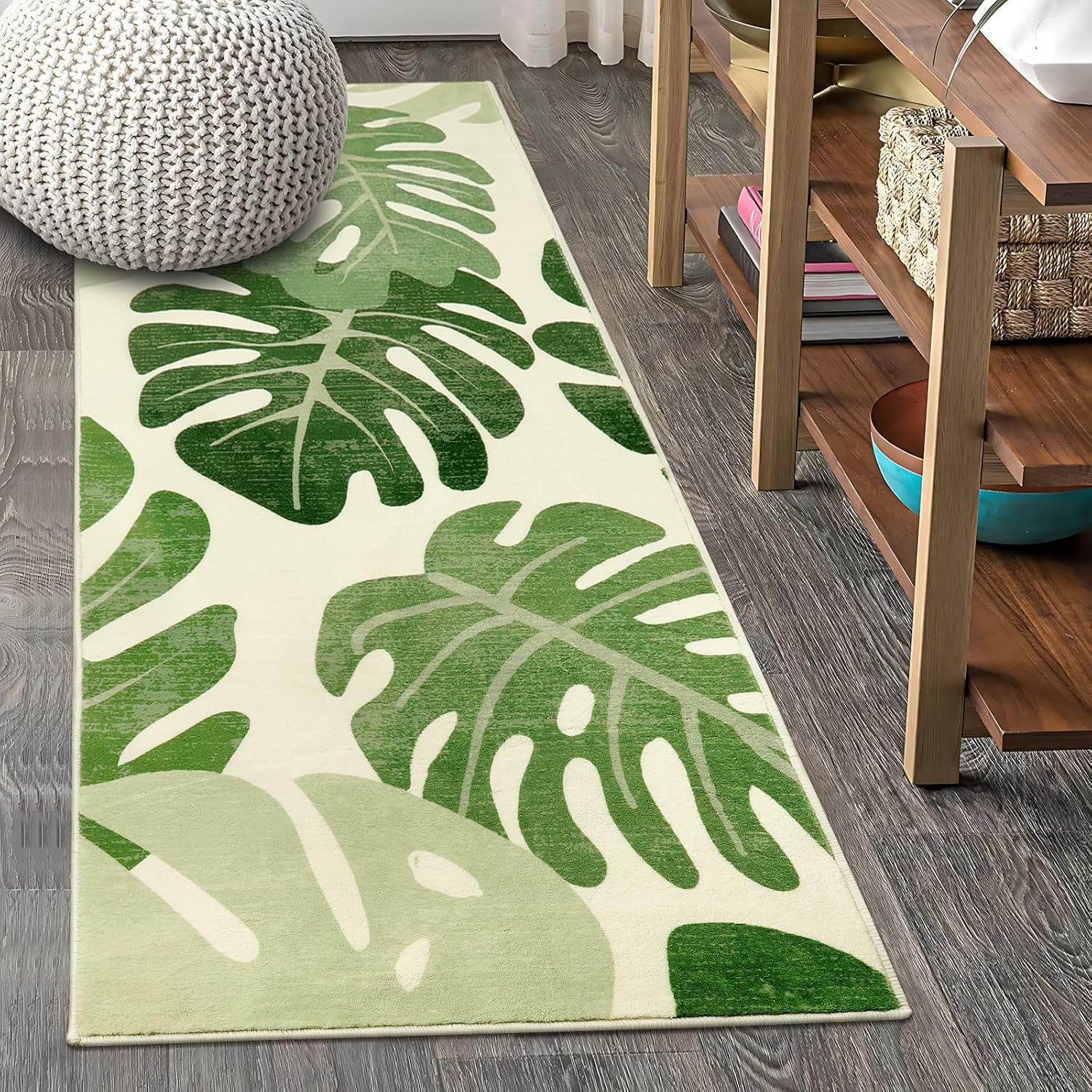 Amazon.com: Lukinbox Leaf Hallway Runner Rugs Green Washable Bathroom ...
