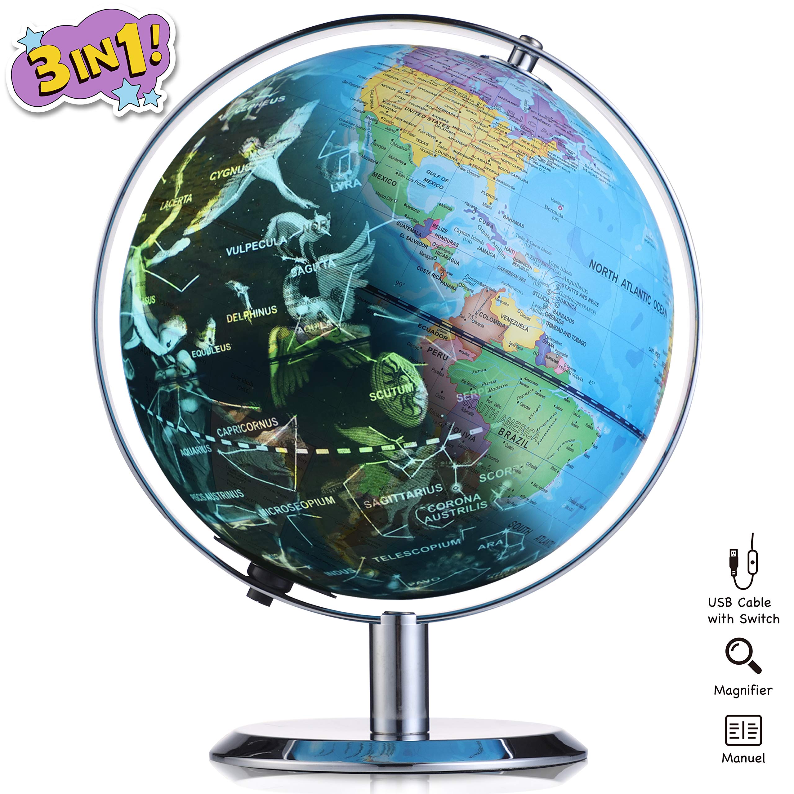 Buy Globe for Kids Learning 8 Inchs 360°Rotation Illuminated Led Light ...
