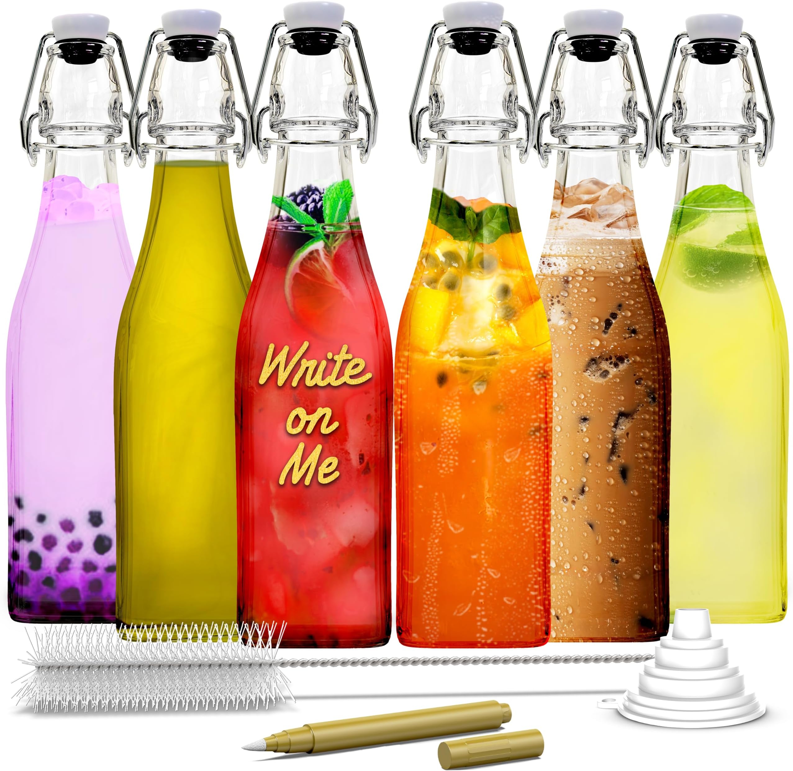 Amazon.com: Nevlers 6 Pack 17 oz. Square Swing Top Glass Bottles with ...