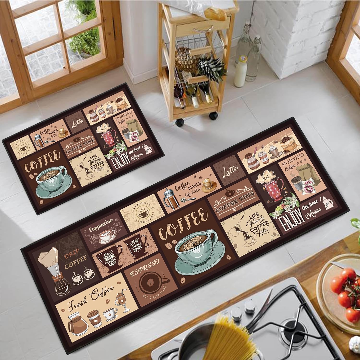 Amazon.com: JWXCBIM Coffee Kitchen Rug 2 Piece Set, Farmhouse Style ...
