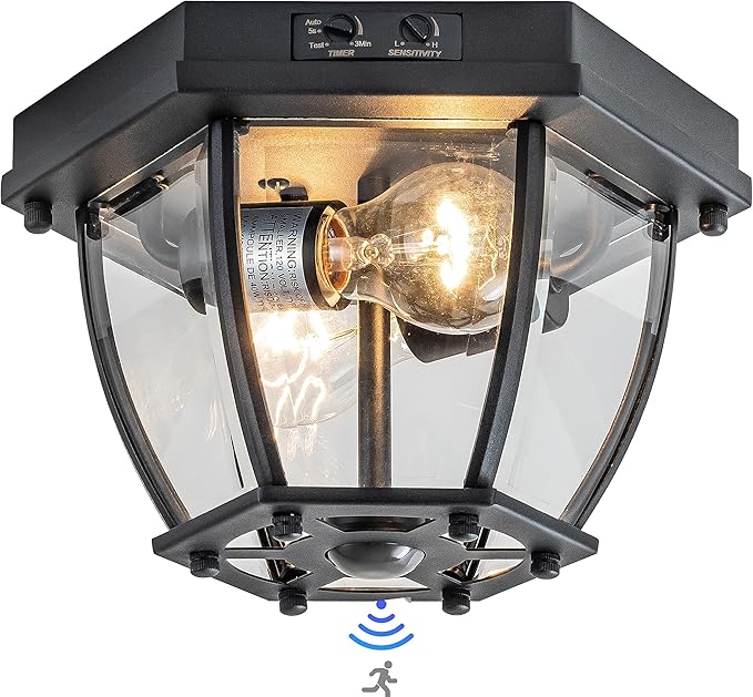 Laplusbelle Motion Sensor Flush Mount Ceiling Light Fixture, 2-Light ...