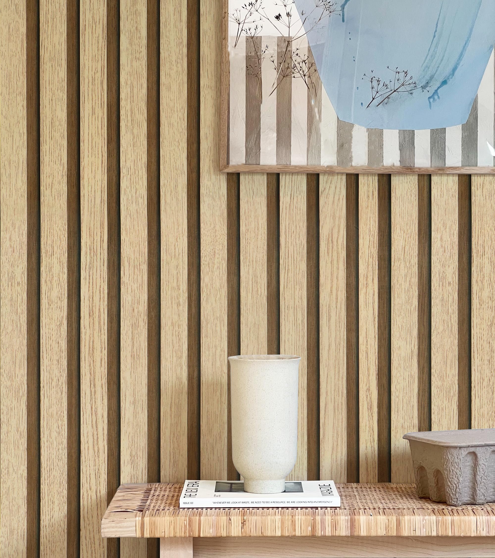 MALIPAYON Tan Natural Wood Peel and Stick Wallpaper Slats - 17.7"×120 ...