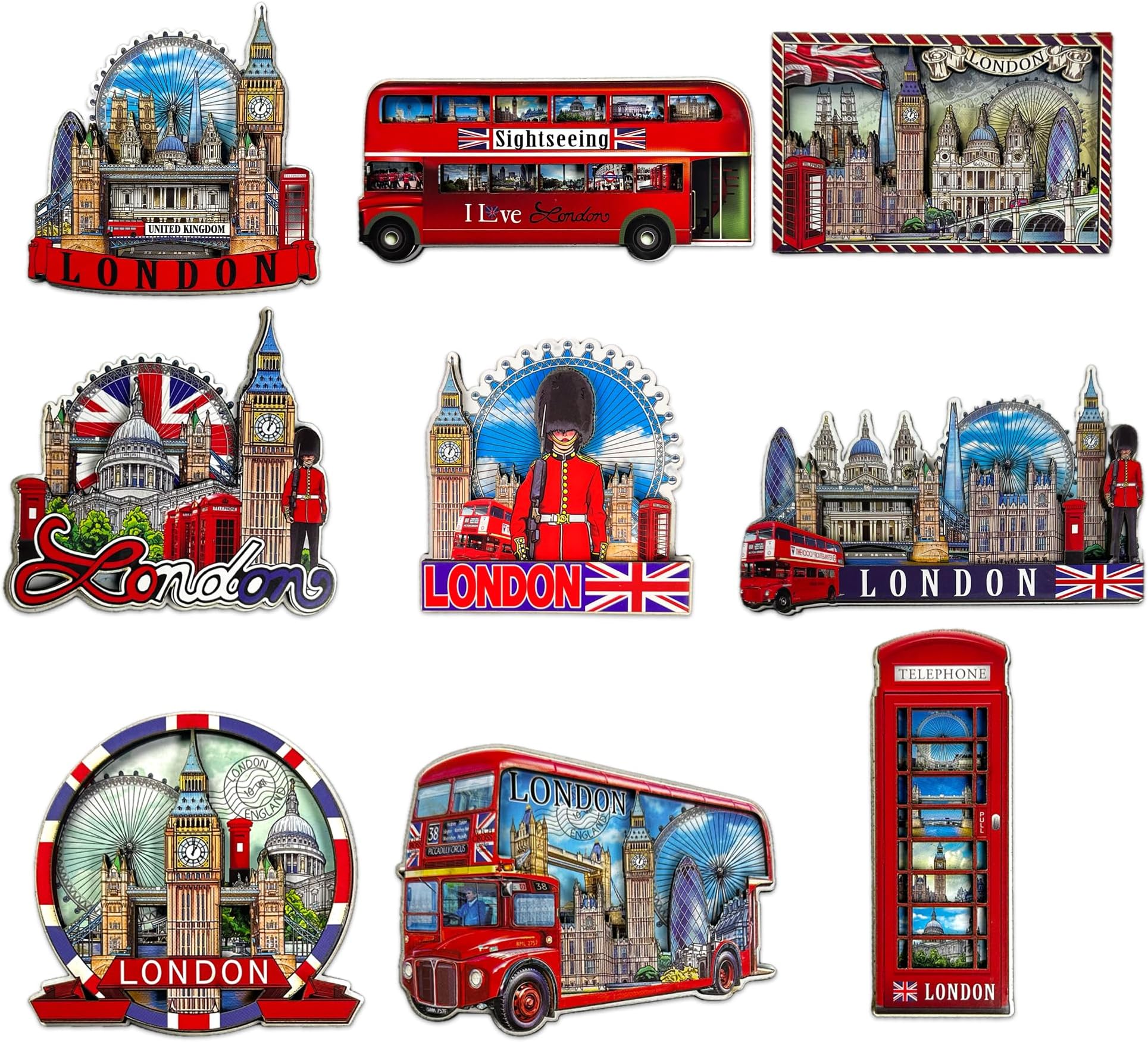 London Metal Silver Coloured Fridge Magnet - Word in Red Glitter ...
