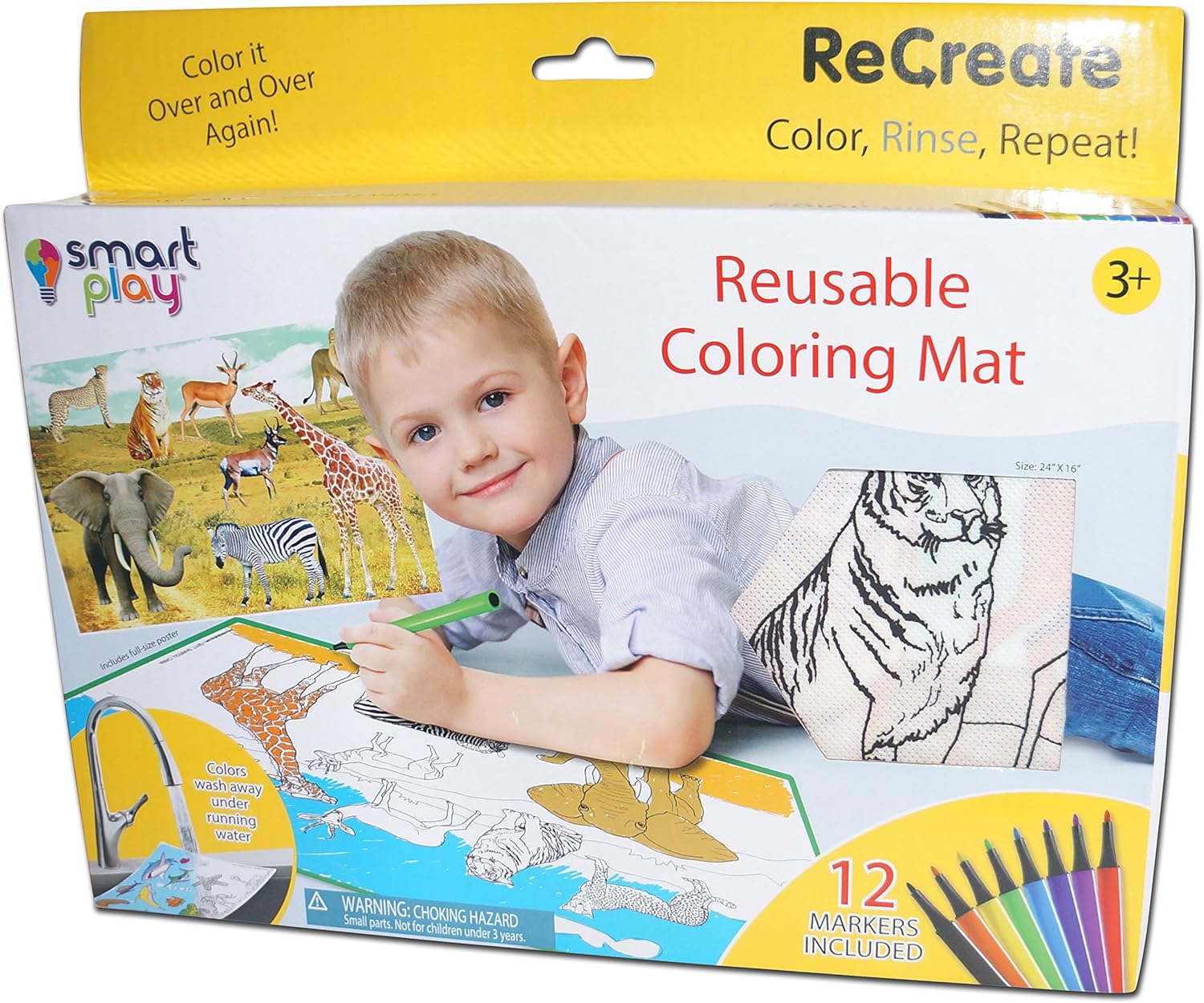 Amazon.com: Smart Play Recreate-Large Reusable Coloring Mat-Wild Animal ...
