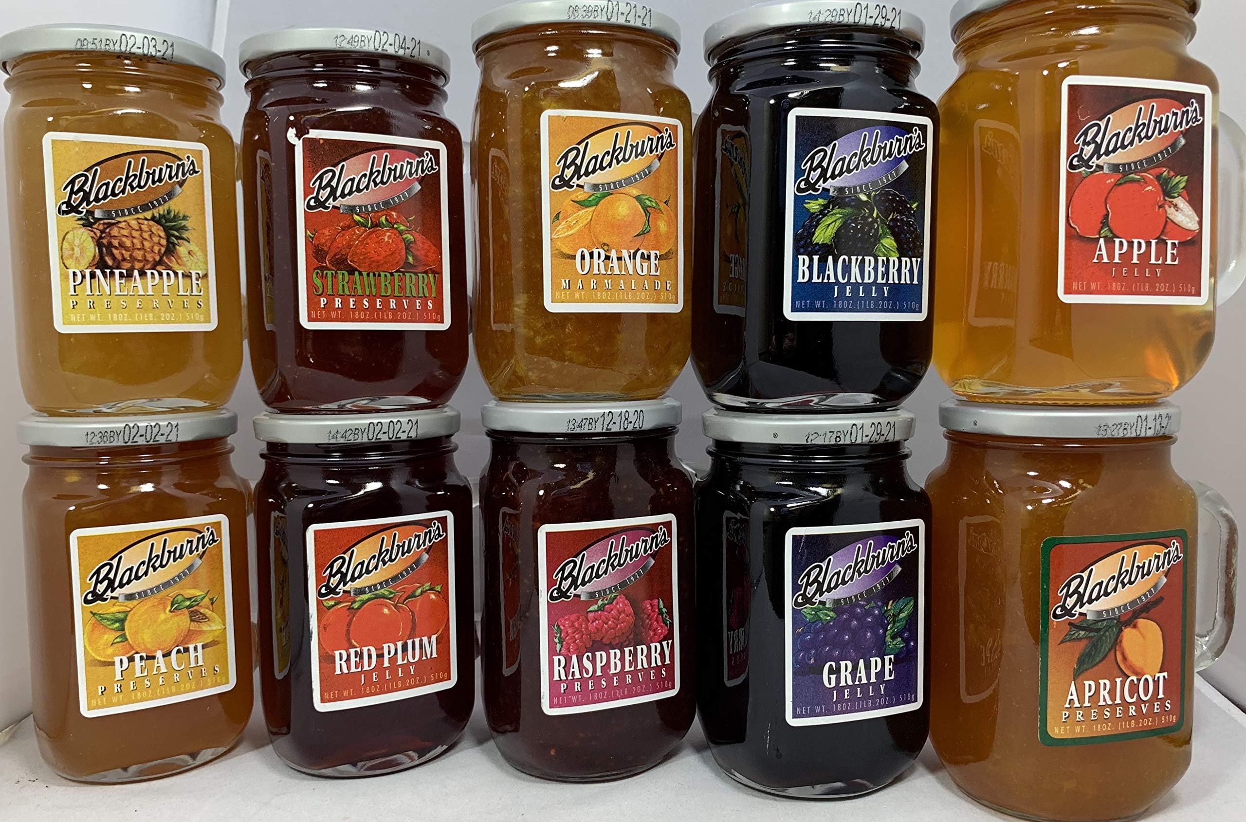 Amazon.com: Blackburn 10 Jar Variety Pack Jelly & Preserves In Glass ...