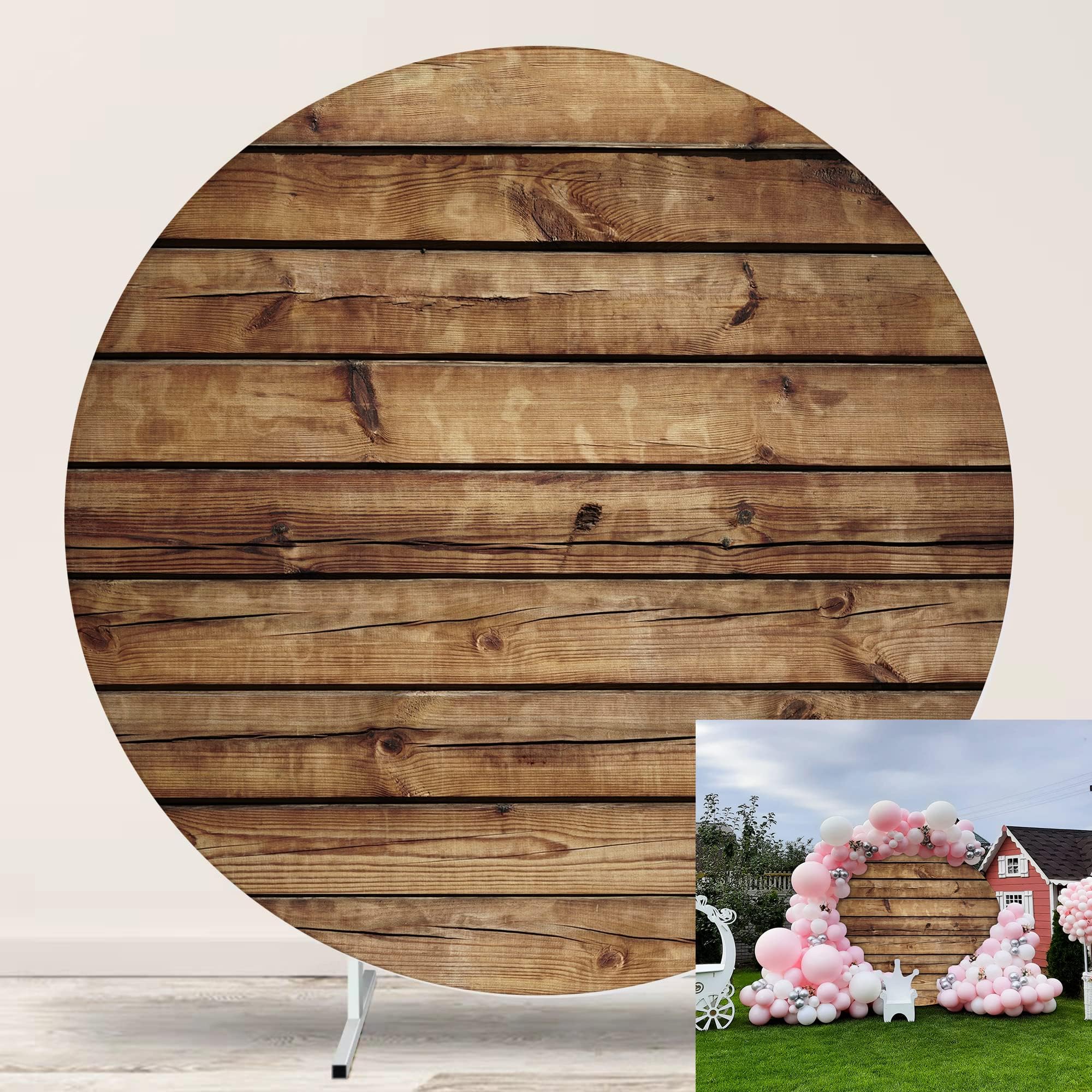 Amazon.com : Vbttmp 6.5x6.5ft Rustic Round Backdrop - Polyester Brown ...