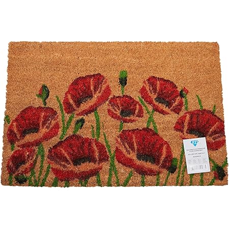 Poppy Door Mat Non-Slip Natural Coir Indoor & Outdoor Welcome Mat 60 x ...