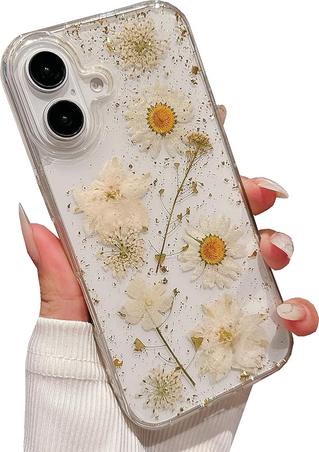 Amazon.com: JANDM Real Flower Case for iPhone 16,Clear Soft Flexible Rubber Pressed Dry Real ...