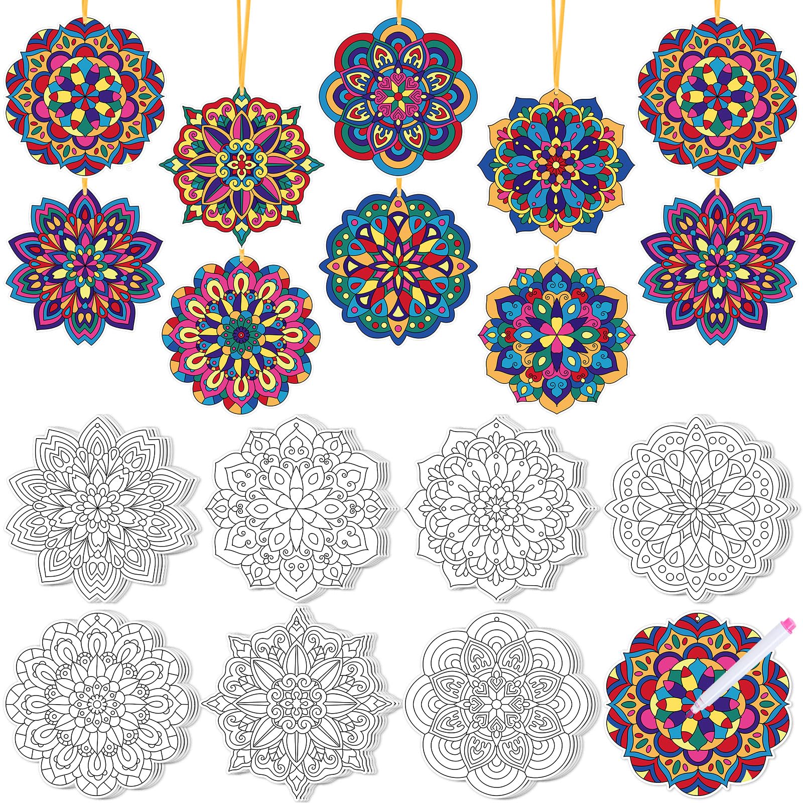 Amazon.com: 48 Pcs Coloring Mandala Art Crafts Kit Color Your Own ...