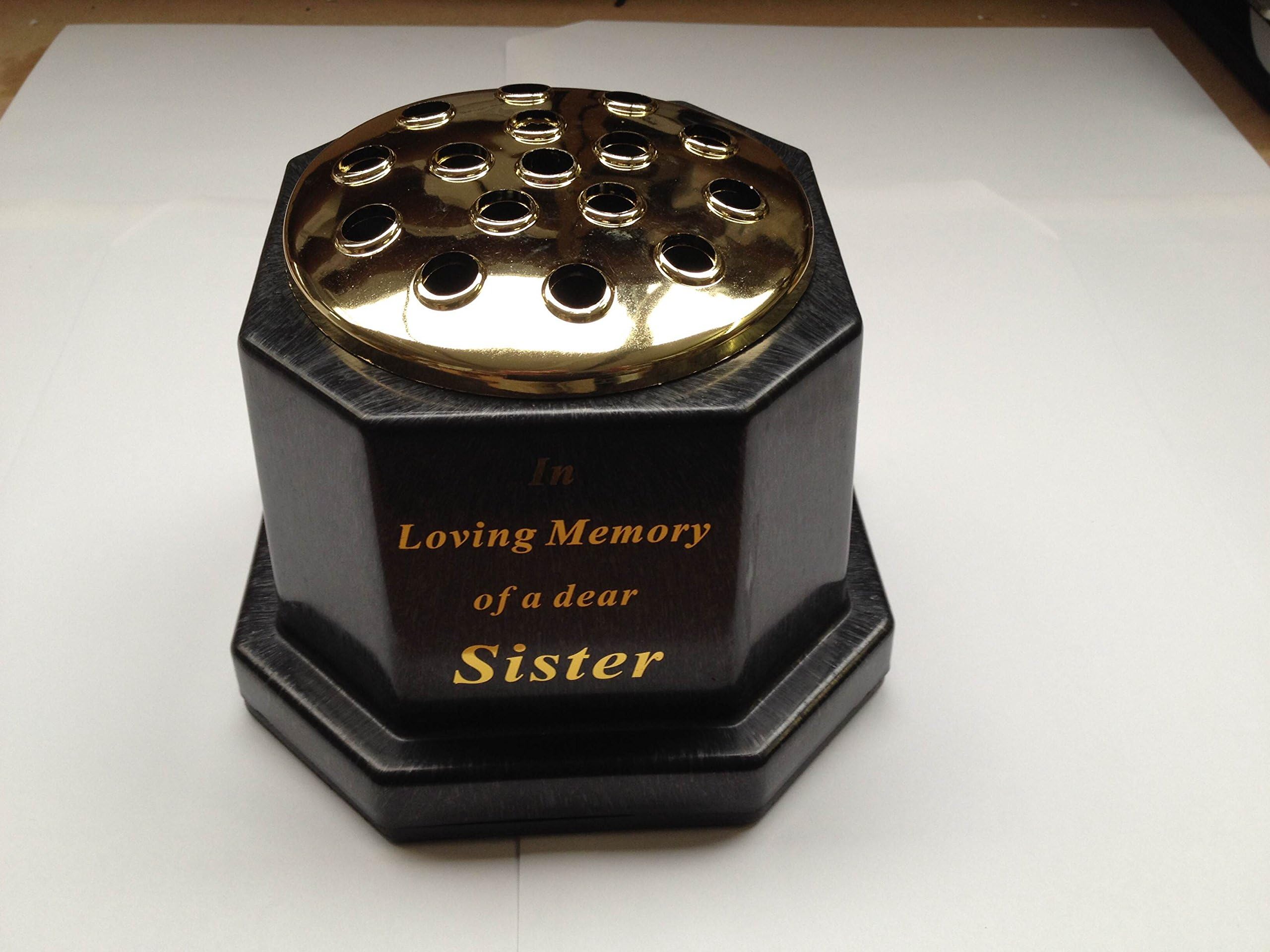 Gold topped In loving memory of a dear Sister memorial pot/grave vase ...