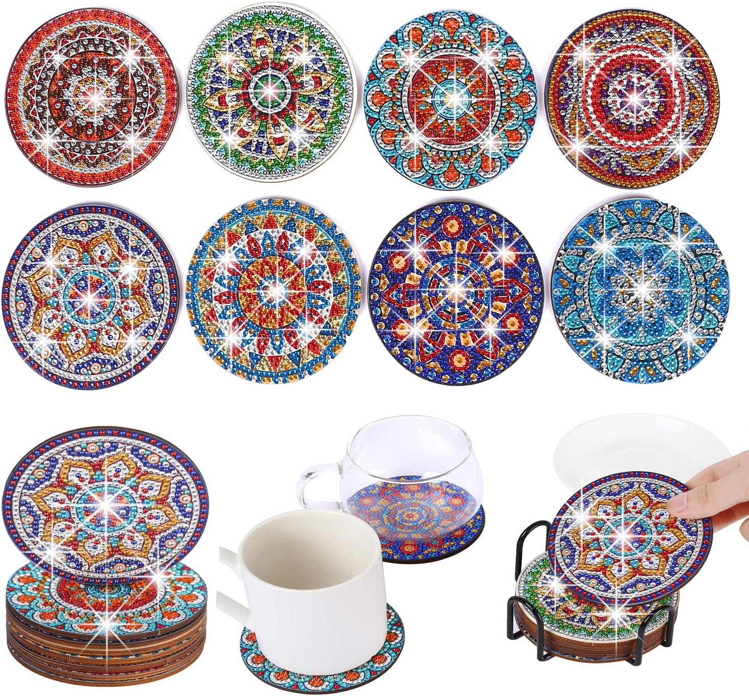 8pcs Diamond Painting Coasters with Holder, Mandala Diamond Painting ...