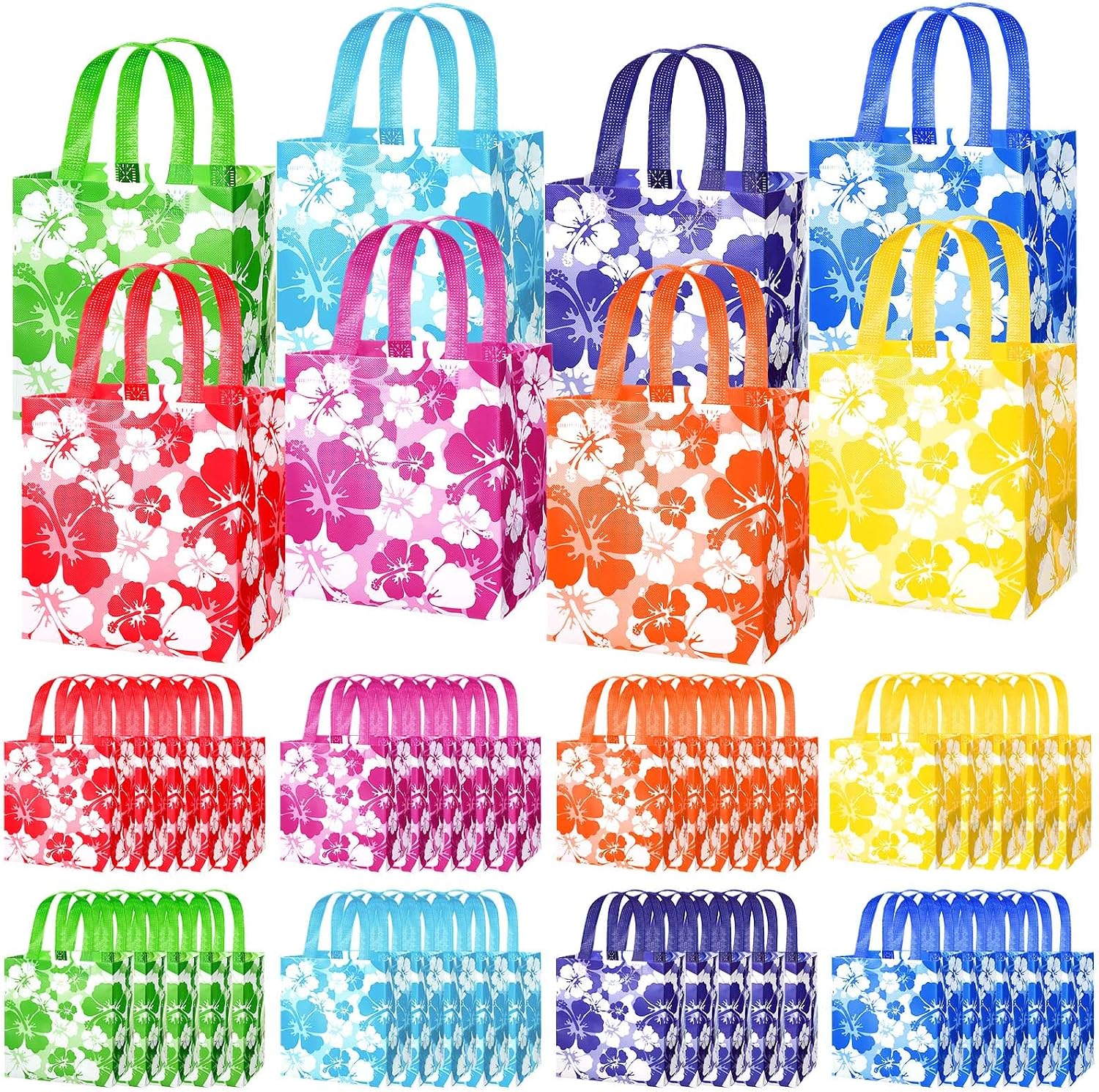 Amazon.com: Teling 48 Pcs Large Hawaiian Party Favor Tote Bags 15lb Non ...
