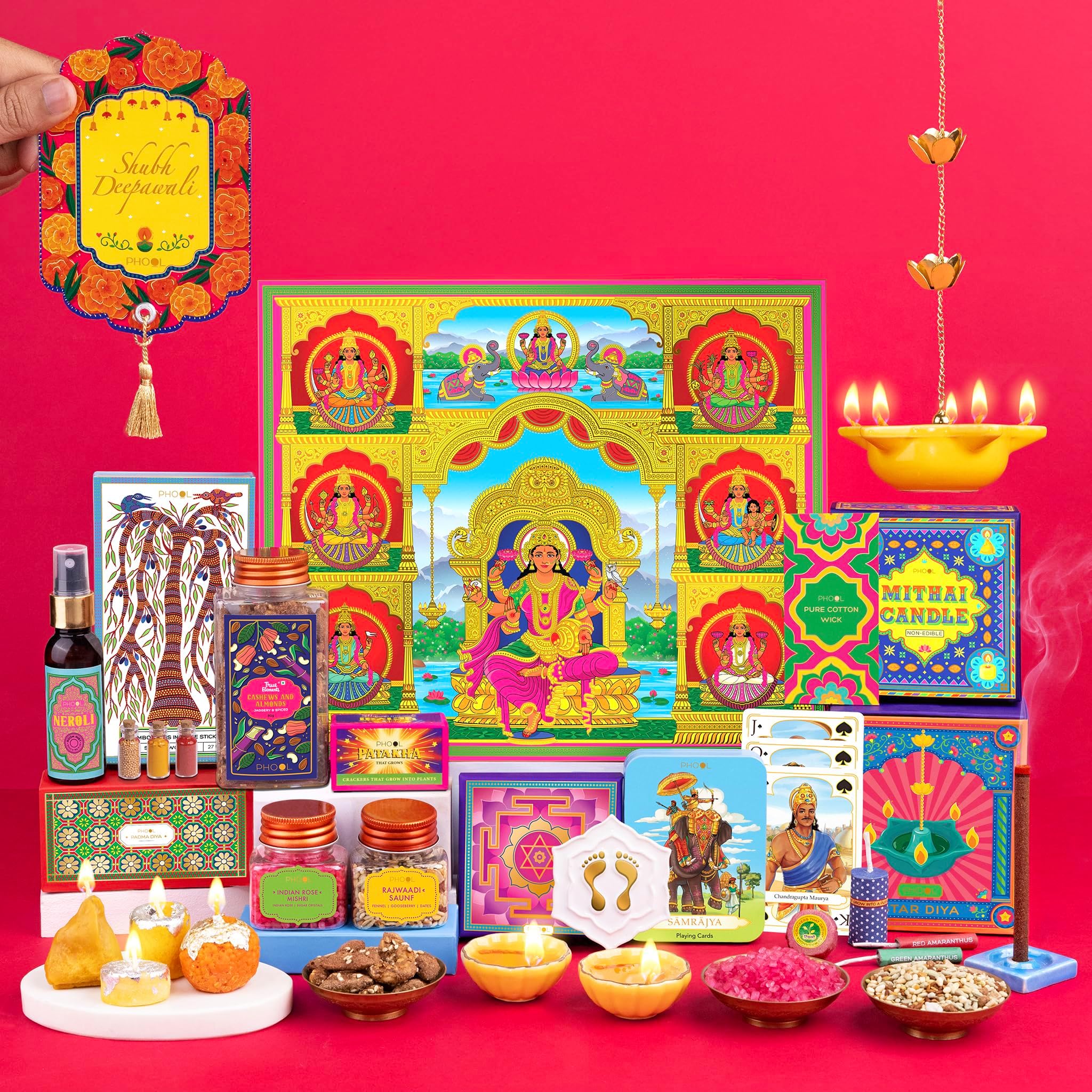 Phool Ashta Lakshmi Diwali Giftbox - 14 Item Gift Hamper - Contains ...