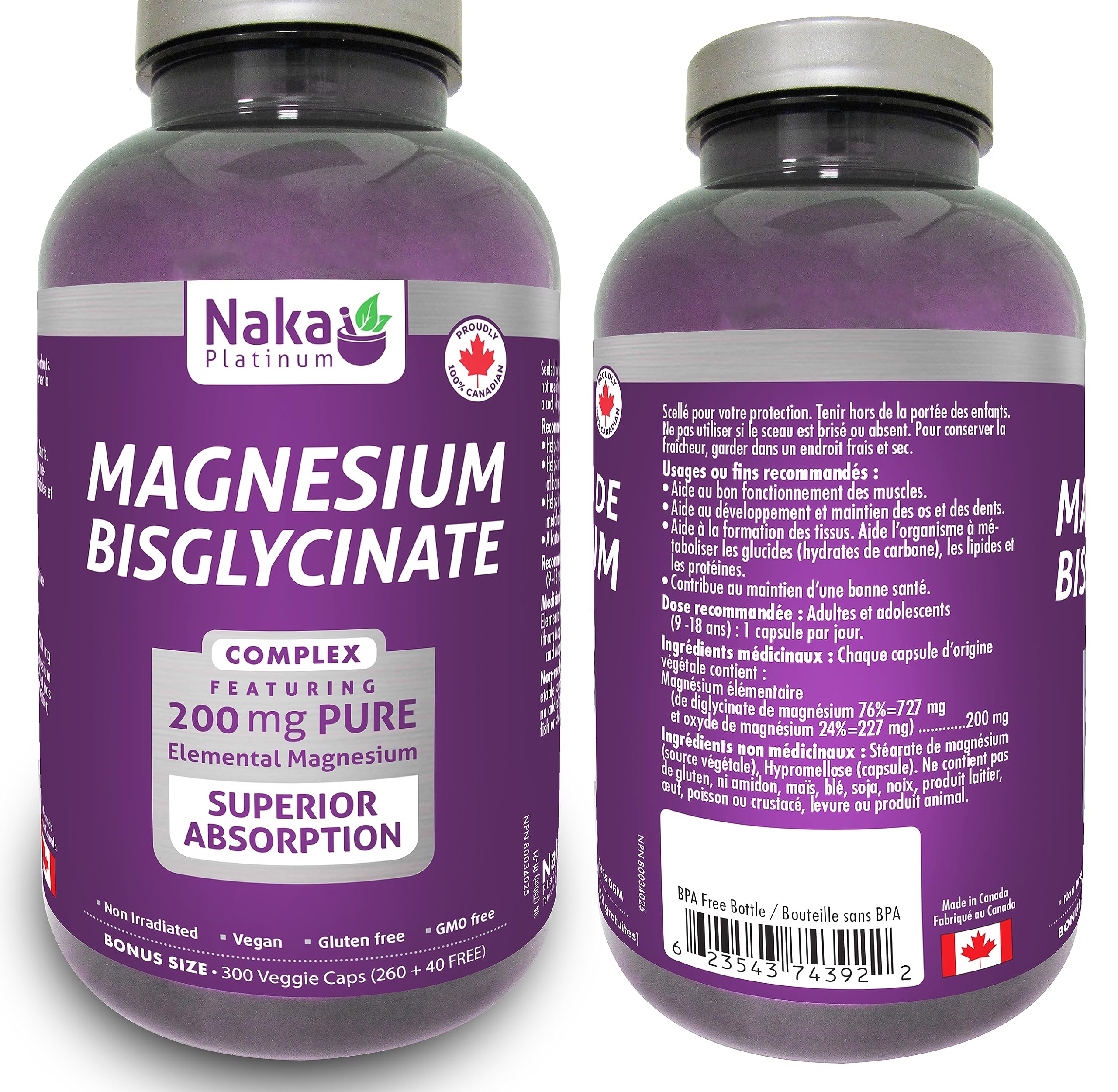 Naka Platinum MAGNESIUM BISGLYCINATE, Superior Absorption, 200 mg PURE ...