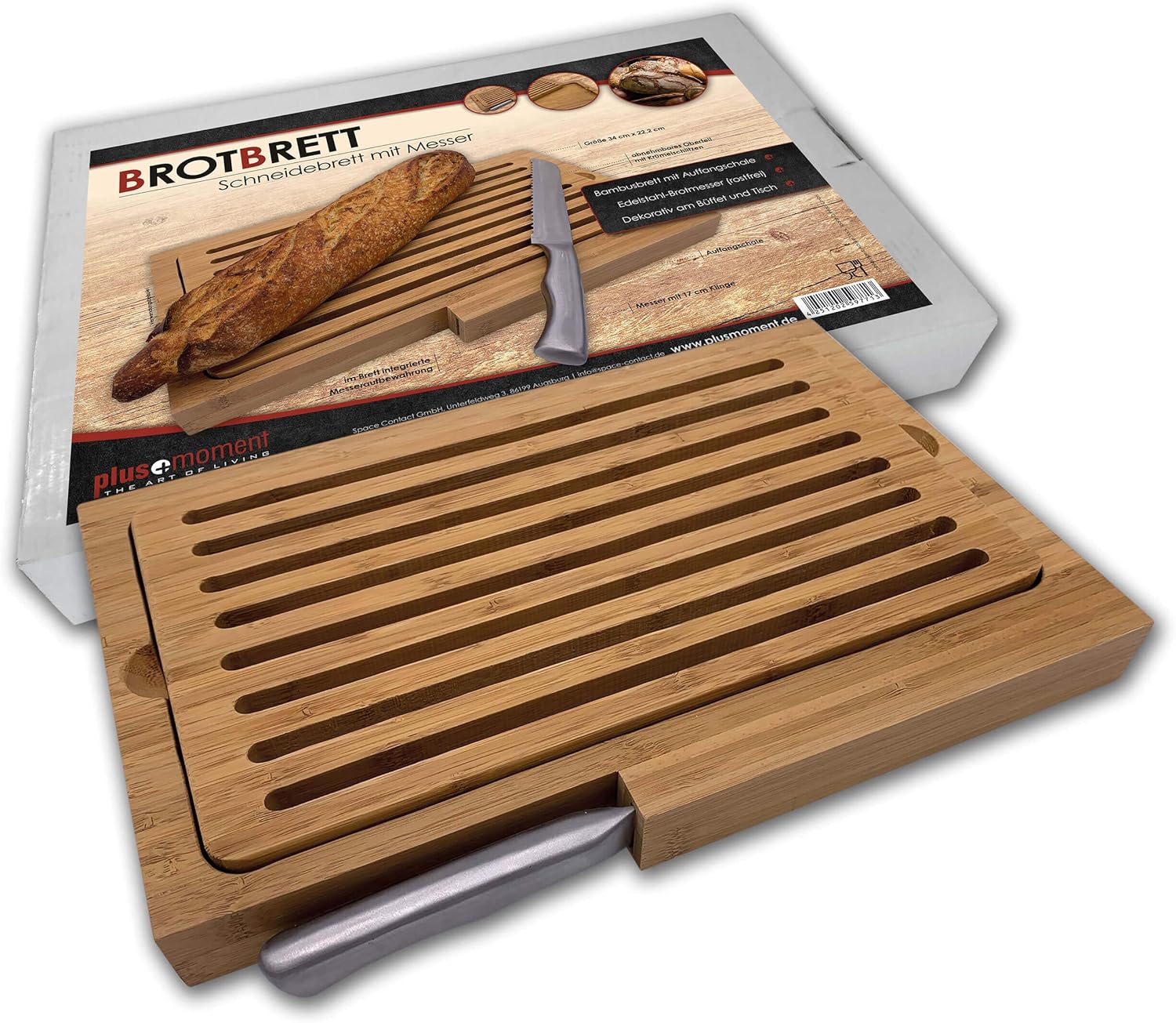 PlusMoment Bread Cutting Board, Practical Bread Board with Stainless ...