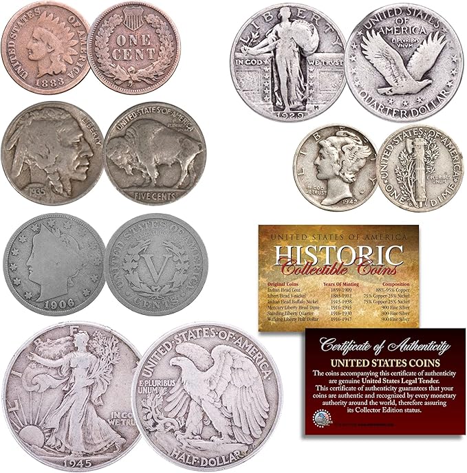 Amazon.com: Old U.S. Silver Coins 6 Coin Collection Set - Walking ...