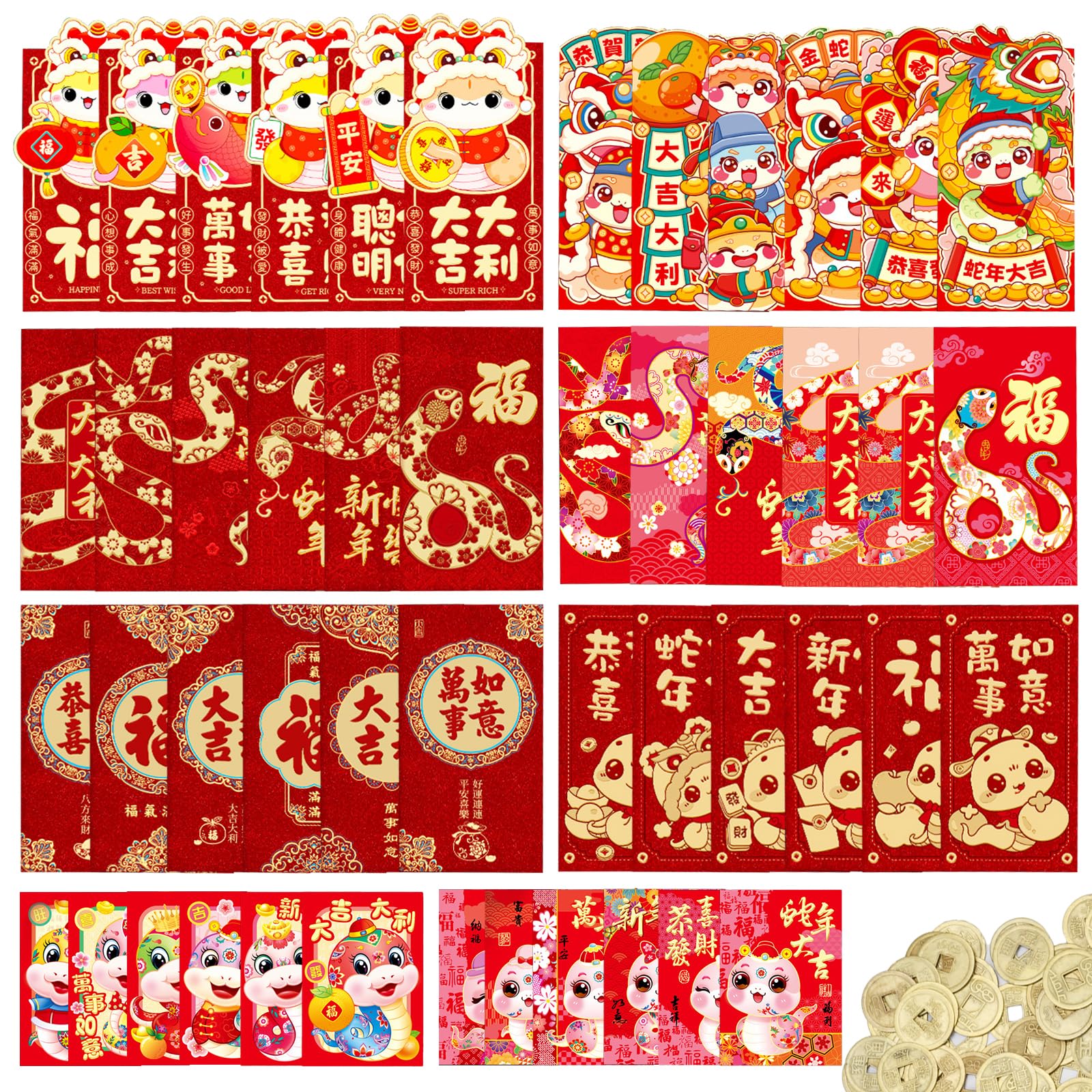 Amazon.com : ABONDEVER 48 Pcs Chinese New Year Red Envelopes Year of ...