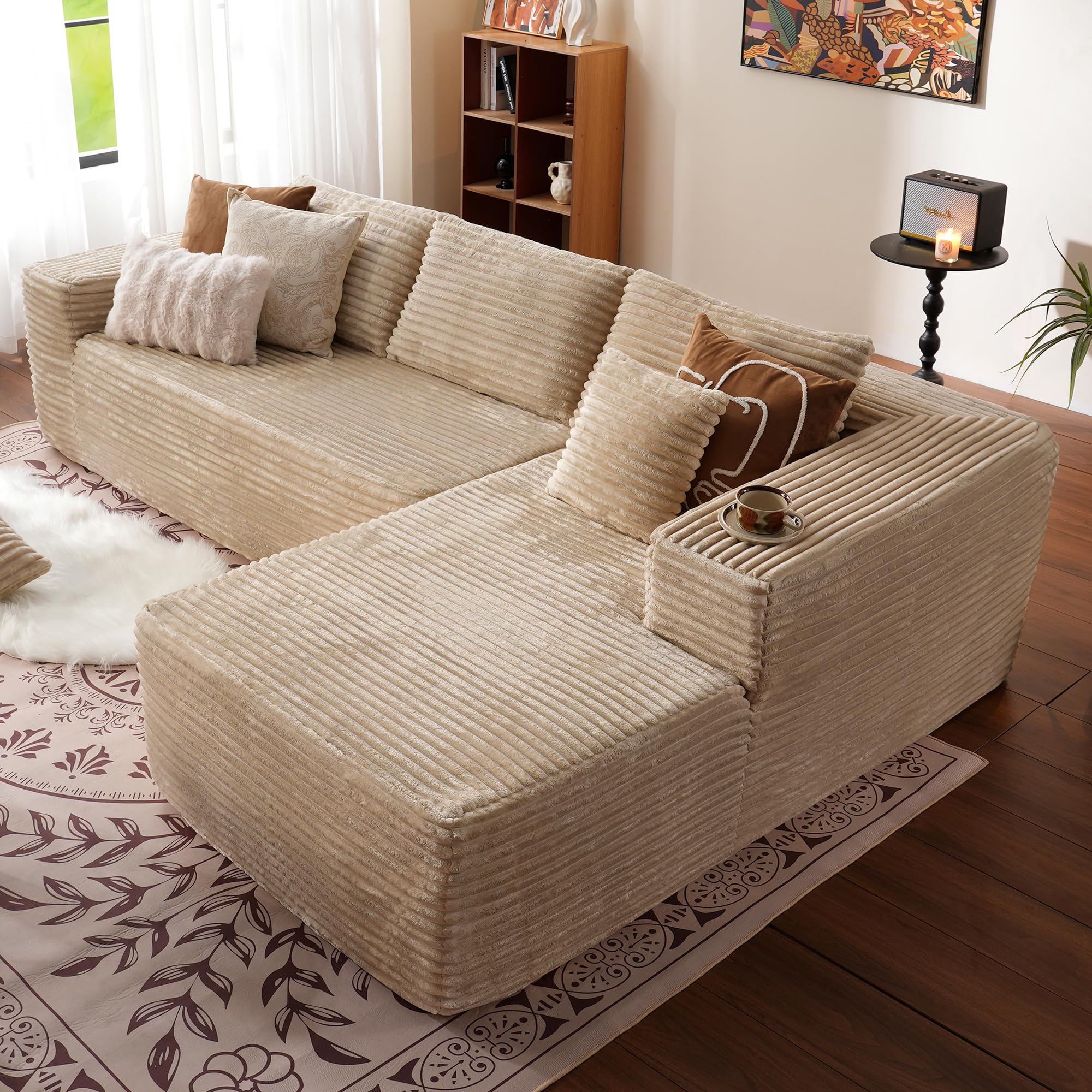 Green Couch 106 Inch Cloud Sectional Sofa With Chaise - Light Beige ...