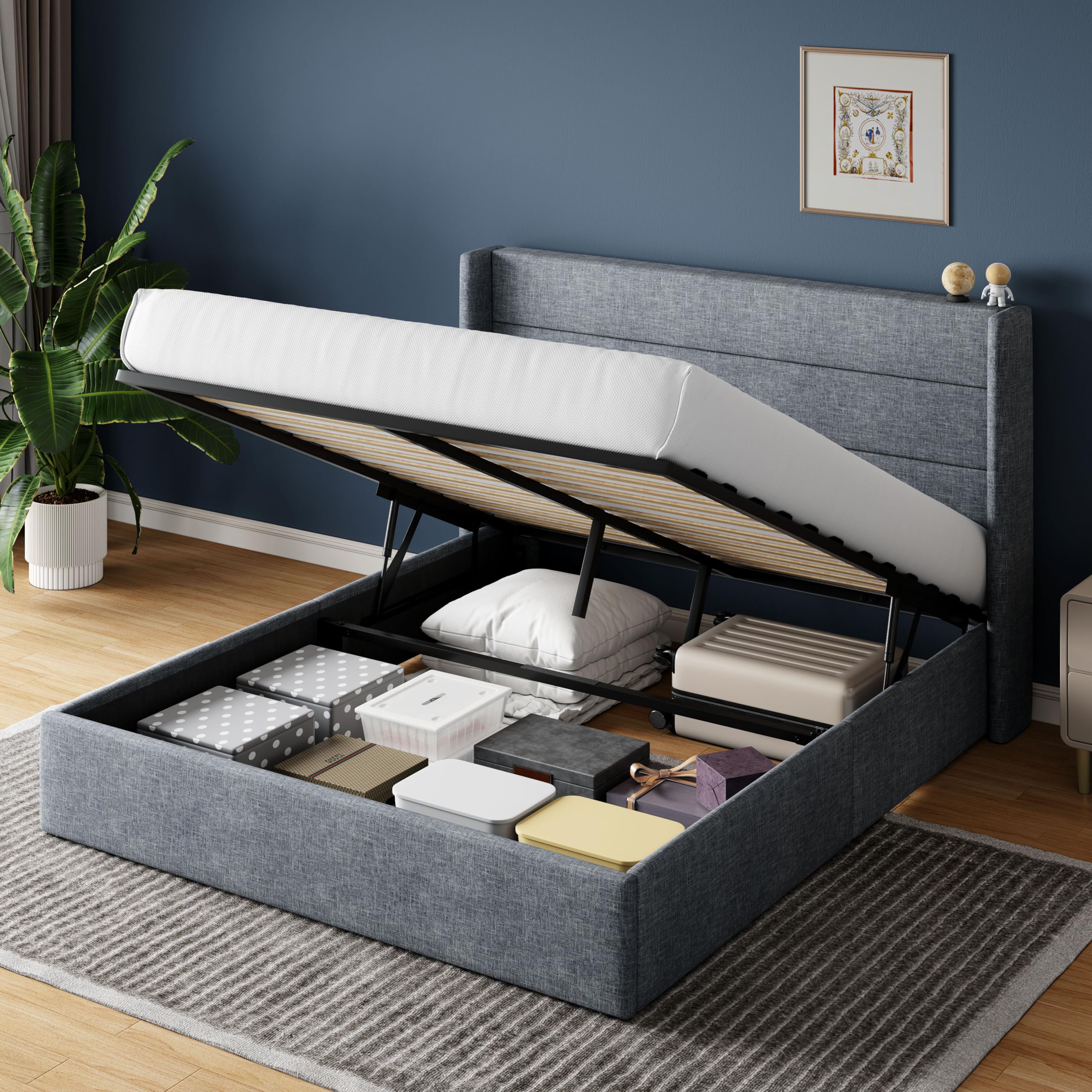 Amazon.com: HOOMIC Full Size Lift Up Storage Platform Bed Frame with ...