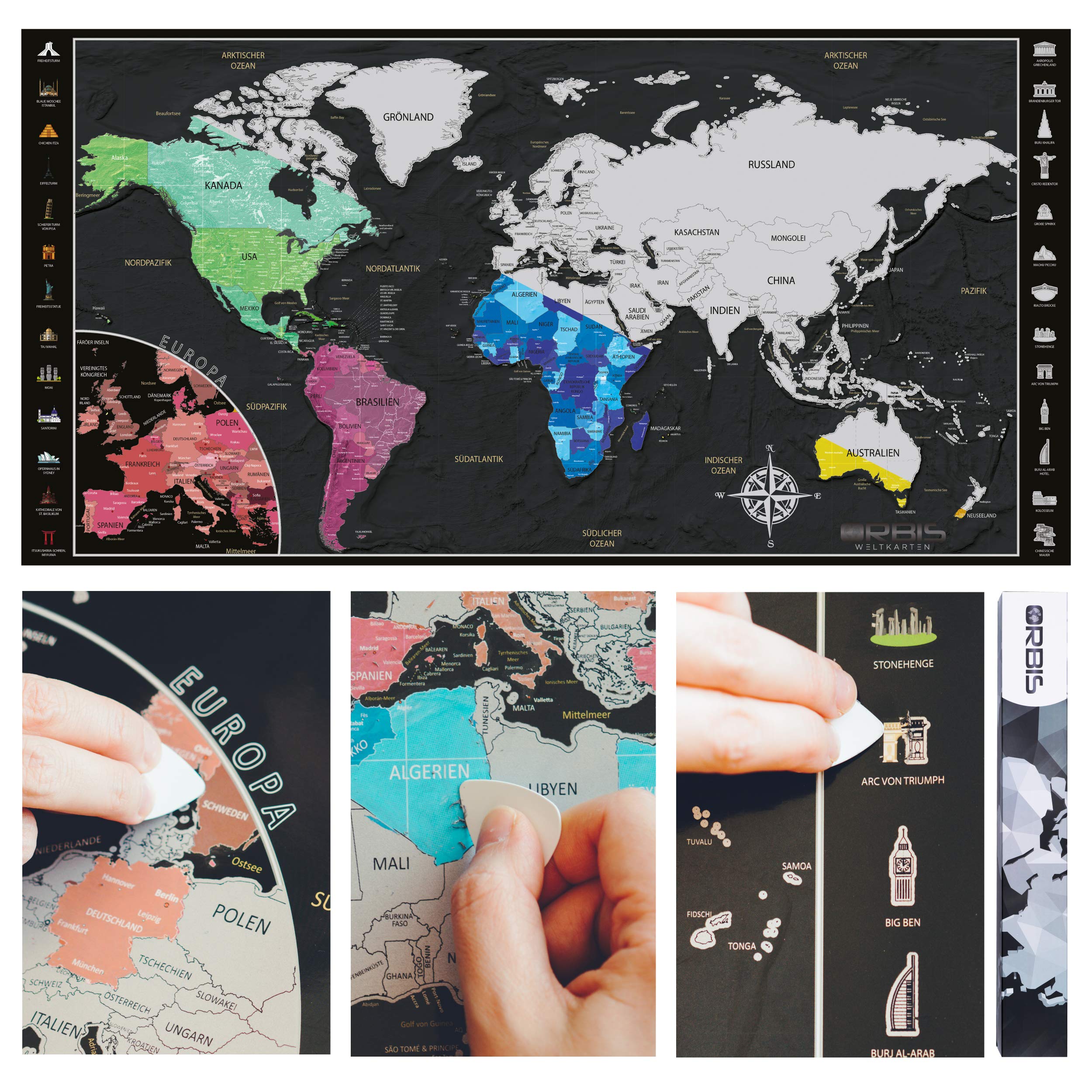 Buy ORBIS Weltkarten® Scratch in German Scratch World with Europe Zoom ...