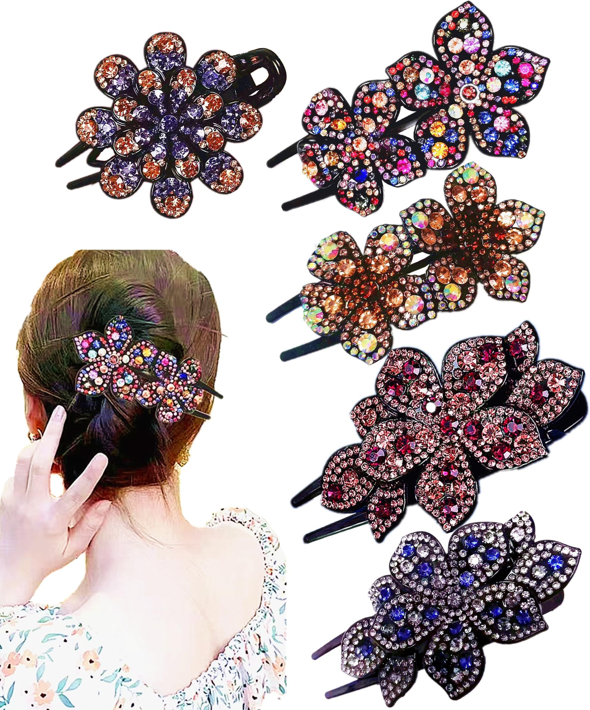 Amazon.com : 5 Pcs double flower decorative jeweled rhinestone hair ...