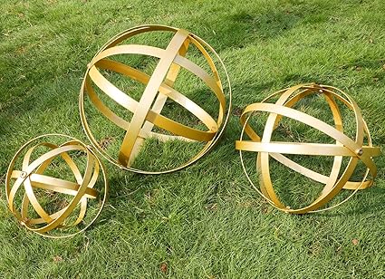 Amazon.com: HEYTIMI Sets of 3 Gold Garden Spheres Metal Band Decorative ...