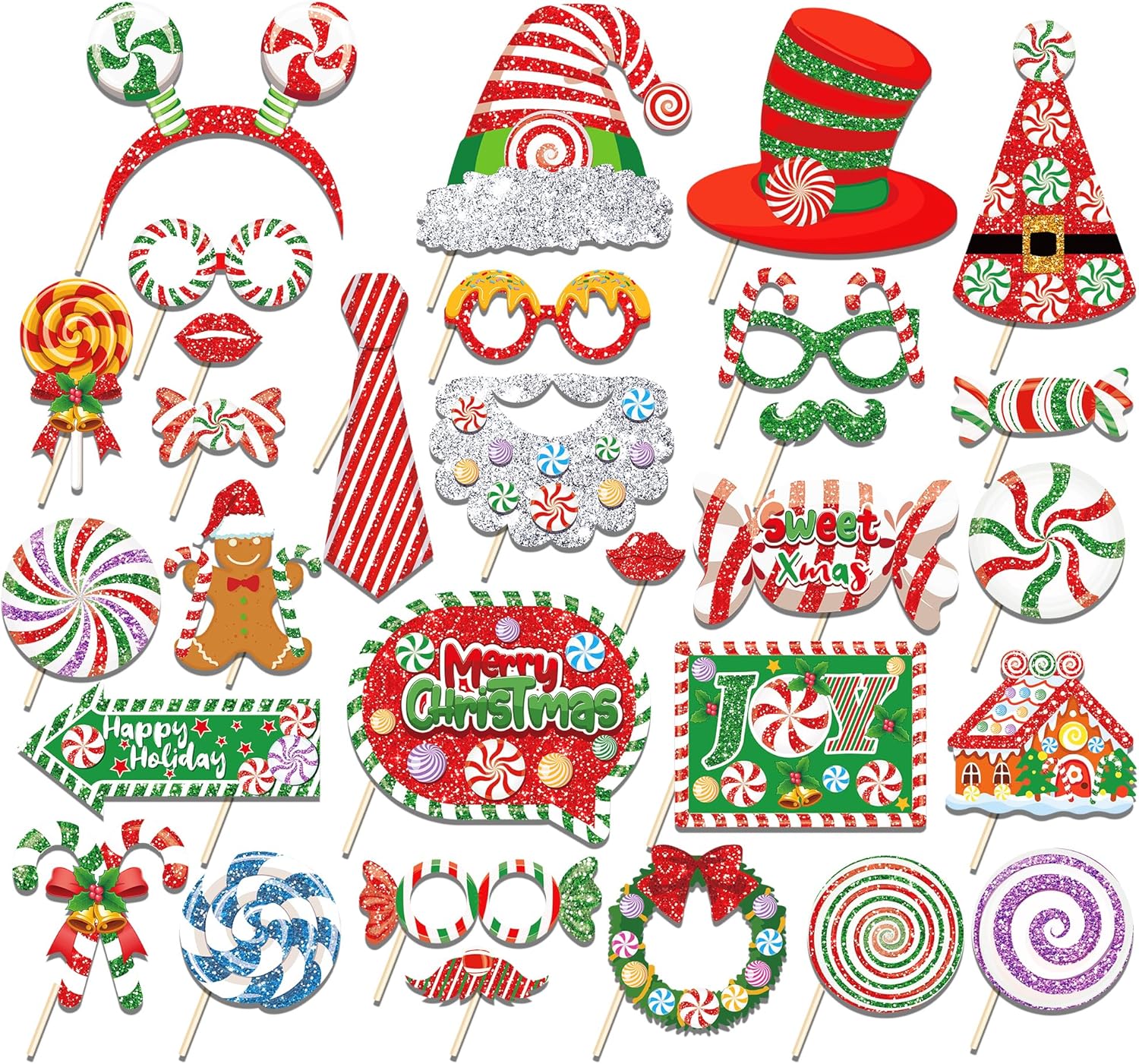 Amazon.com: Lide Road 30 Pcs Candy Christmas Party Photo Props Merry ...