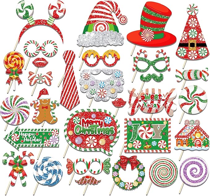 Amazon.com: Lide Road 30 Pcs Candy Christmas Party Photo Props Merry ...