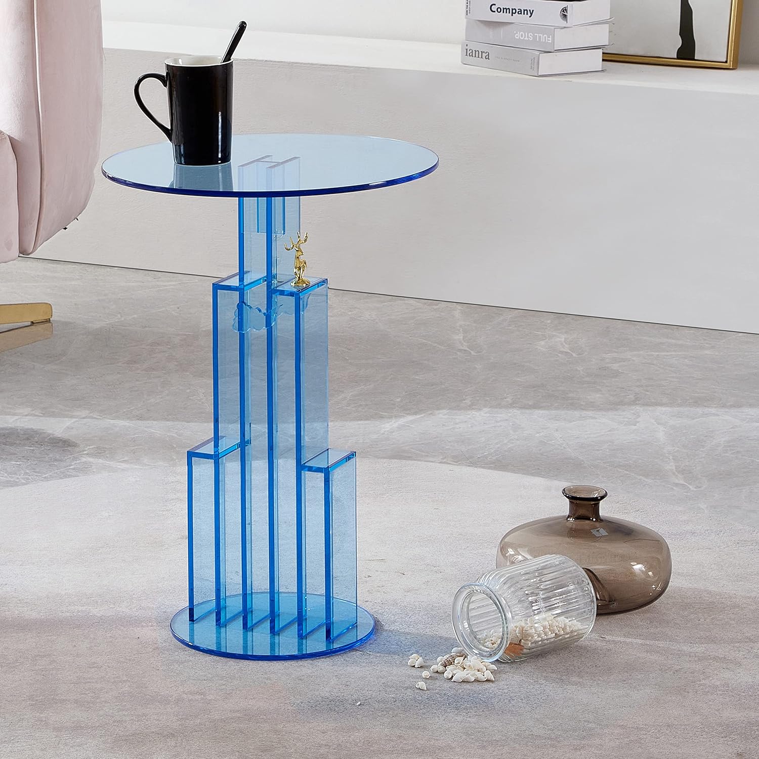 Mesa auxiliar de acrílico de color azul,Muebles de mesa de pedstal,Mesa ...