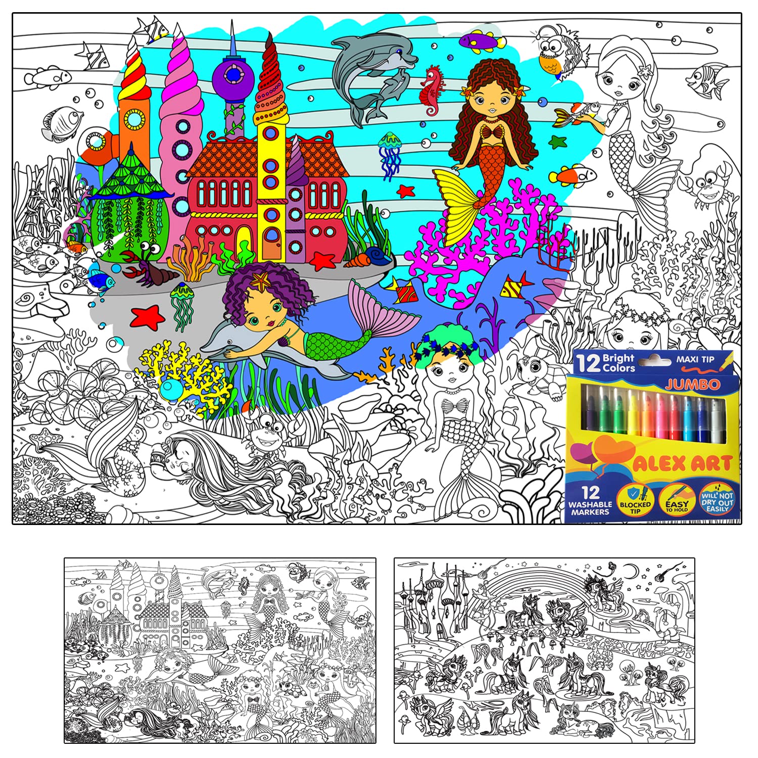 Buy ALEX Art 2 Giant Coloring Posters for Kids with Markers - Mermaid ...