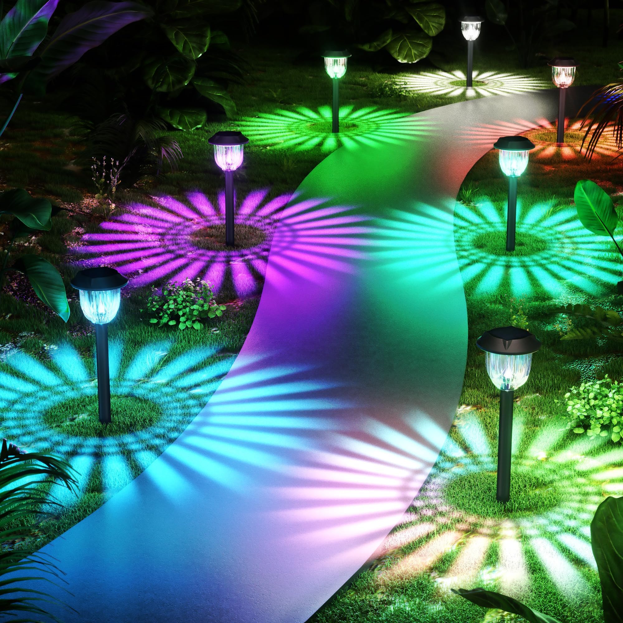 NEWMESSI Solar Pathway Outdoor Light 4 Pack, Garden Lights Color ...