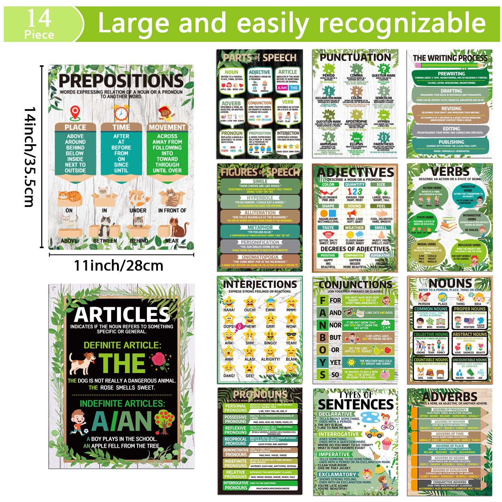 Snapklik.com : 14 PCS Greenery Parts Of Speech Posters For Classroom ...
