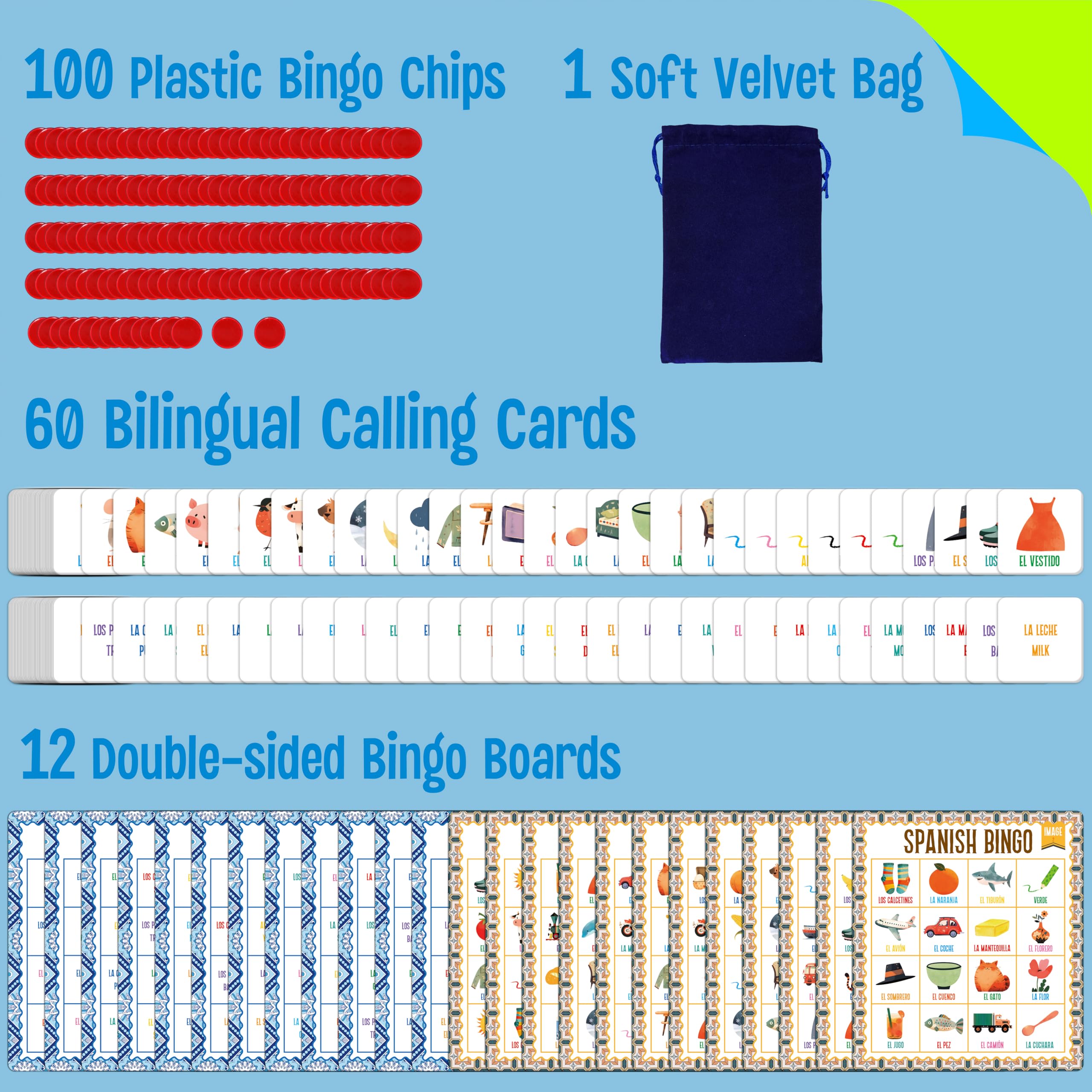 Spanish Bilingual Bingo Game – Educational Vocabulary Learning Toys for ...