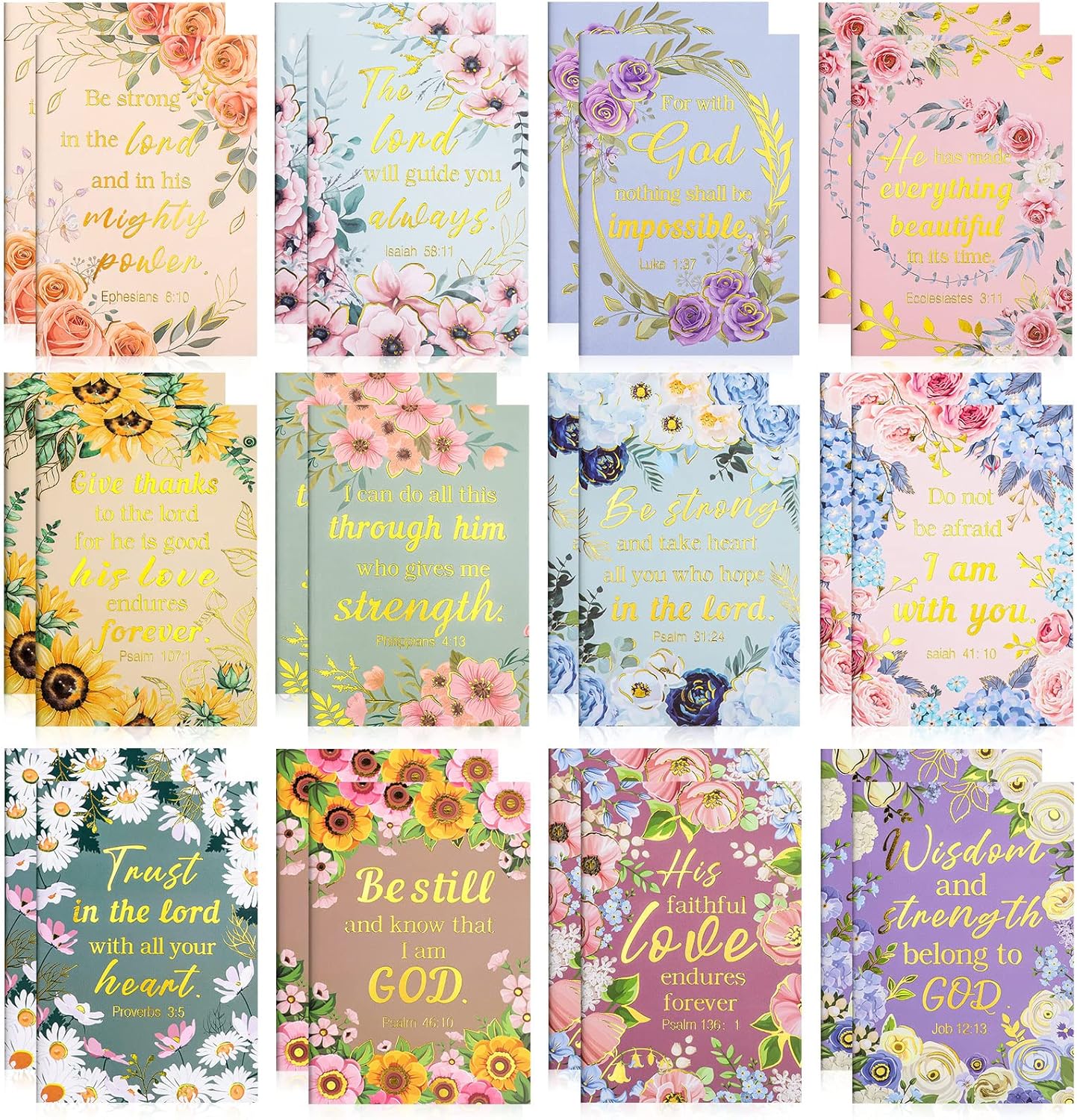 Amazon.com : Colarr 24 Pieces Gold Foiled Floral Bible Verses Small ...