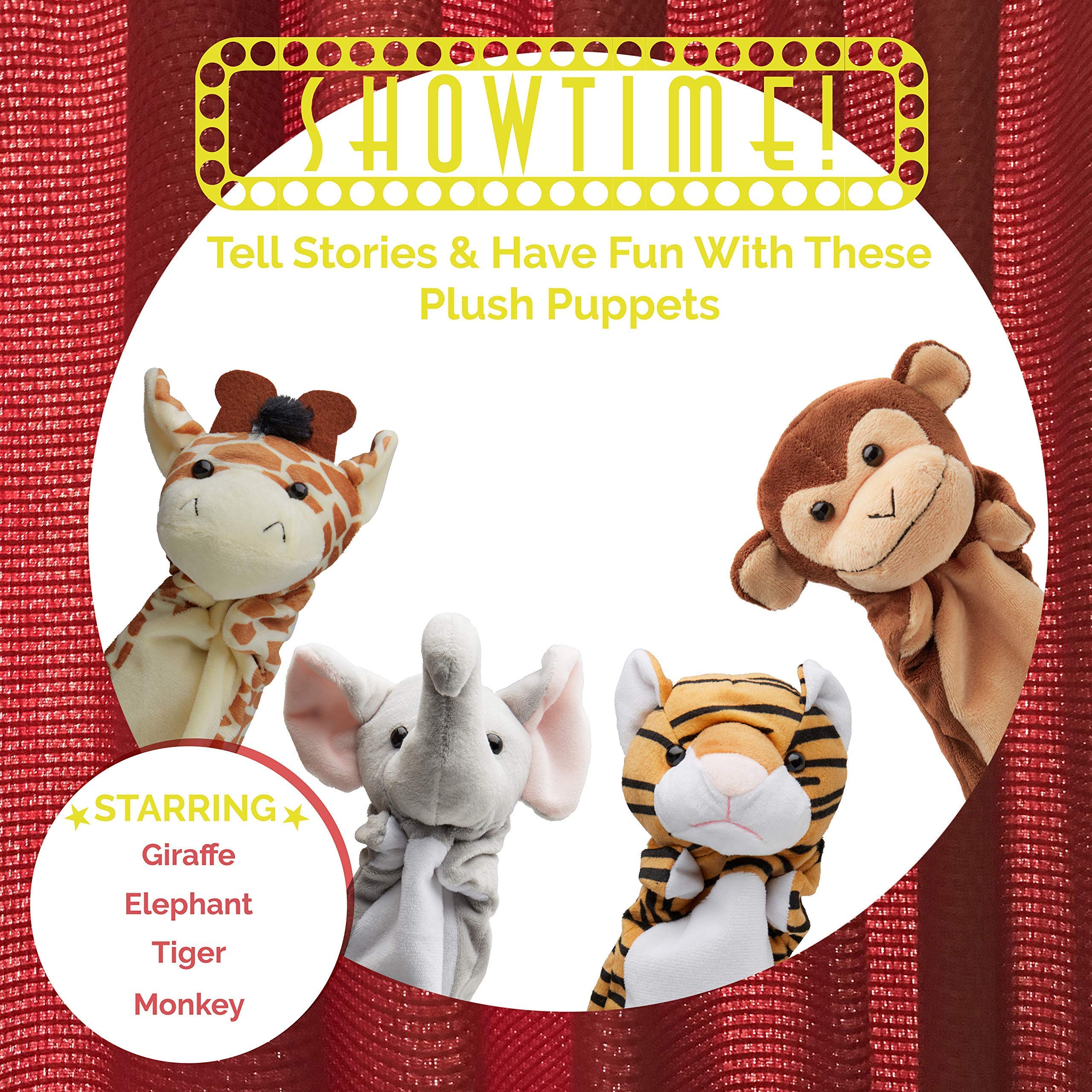 Hand Puppets for Kids, Set of 4 Plush Safari Animals Hand Puppet Toys ...