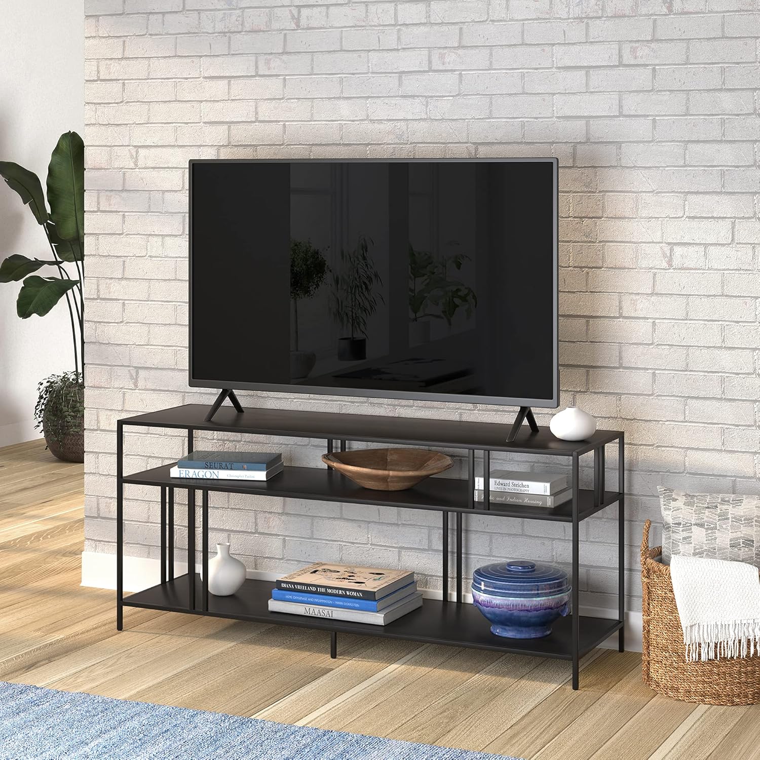 Amazon.com: Cortland Rectangular TV Stand with Metal Shelves for TV's ...