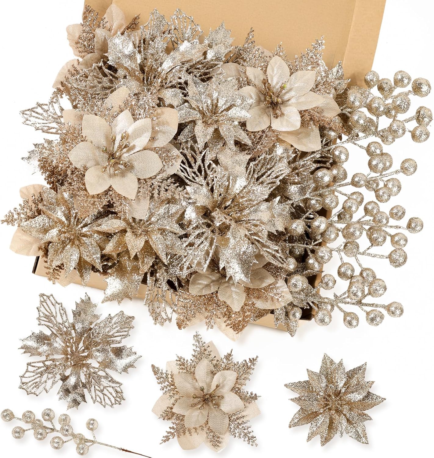 Amazon.com: N&T NIETING 24 Pcs Christmas Poinsettia Artificial Flowers ...