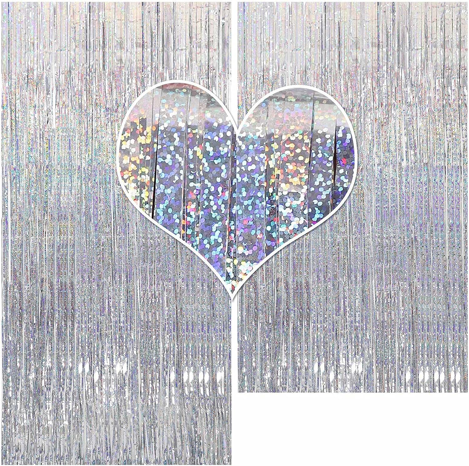 Amazon.com: CYLMFC Foil Fringe Curtains - 2 Packs 3ftx8ft Sparkle ...