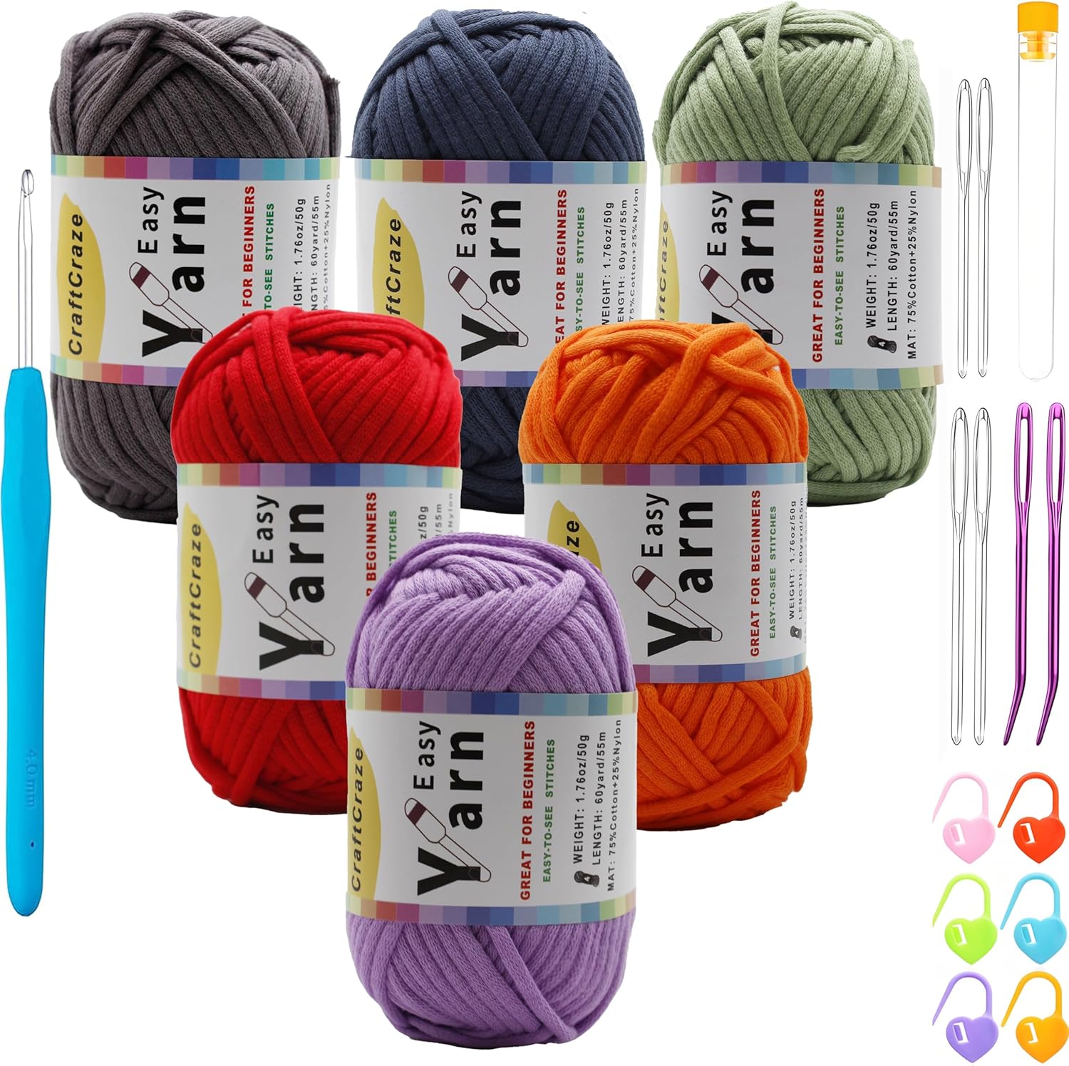Beginner Easy Yarn Kit for Knitting,Crocheting; Worsted Weight Medium ...