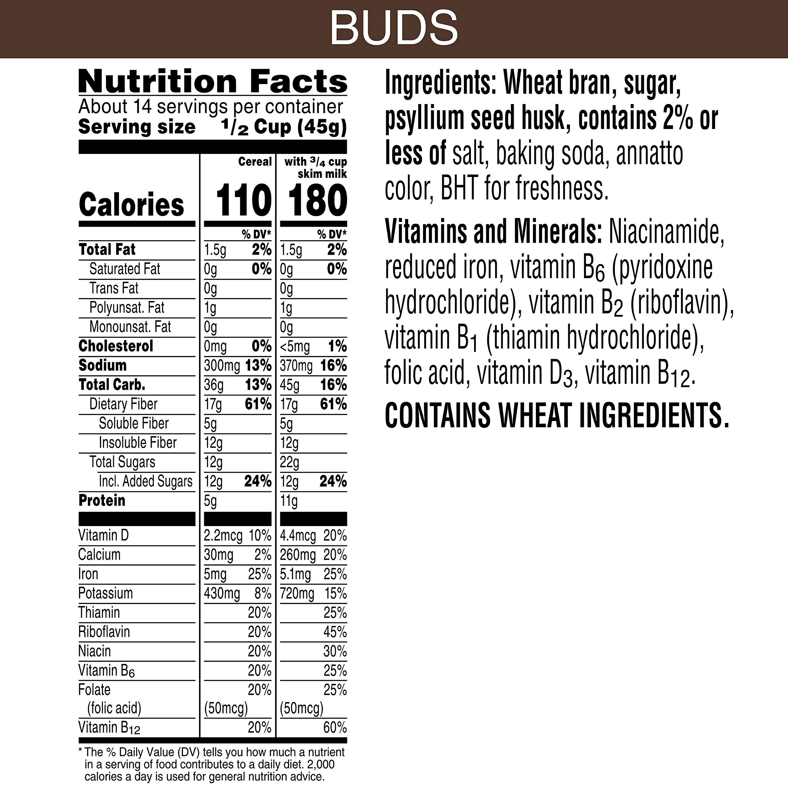 Kellogg’s All Bran Buds Breakfast Cereal, 8 Vitamins and Minerals, High ...