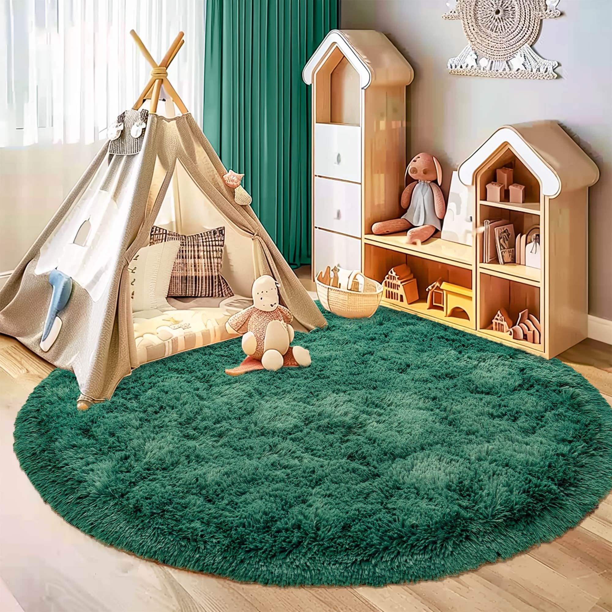 Amazon.com: Awaytail Round Fluffy Rug 3FT Green - Super Soft Circle Rug ...