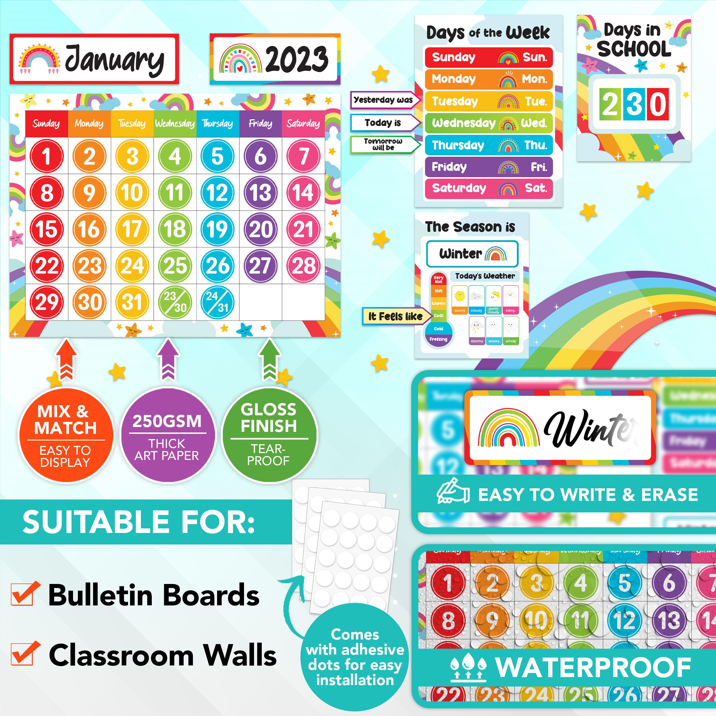 Snapklik.com : Decorably 147 Pcs Cutouts Rainbow Vibrant Class Calendar ...