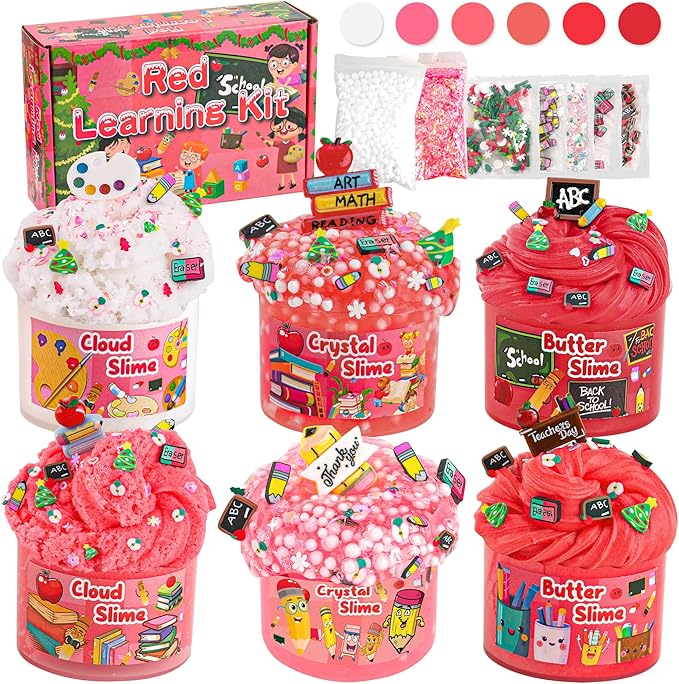 Amazon.com: LAWOHO 6 Packs Learning Slime Kit, Red Slime Gifts for Kids ...
