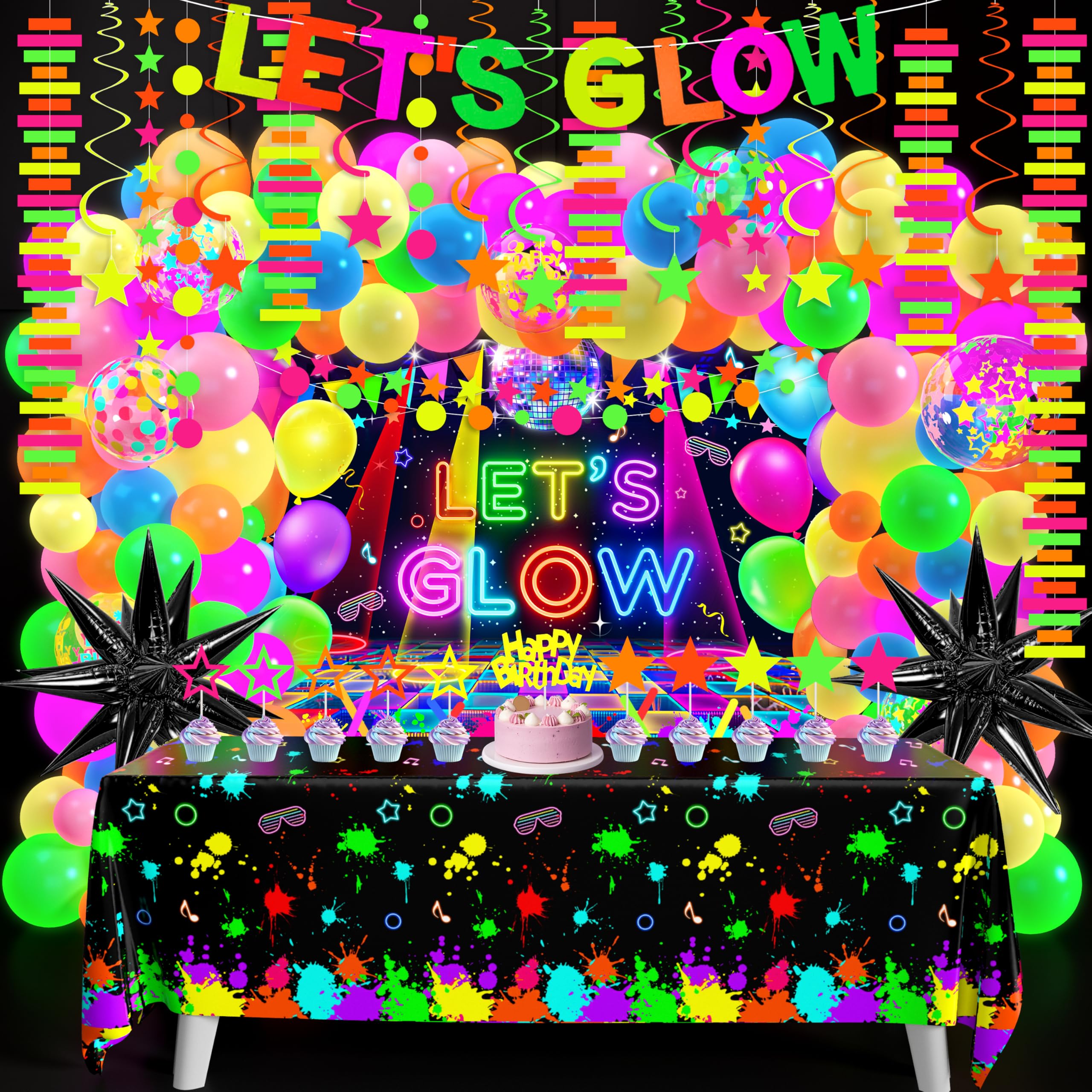 Amazon.com: Neon Birthday Party Decoration Glow in The Dark Party ...