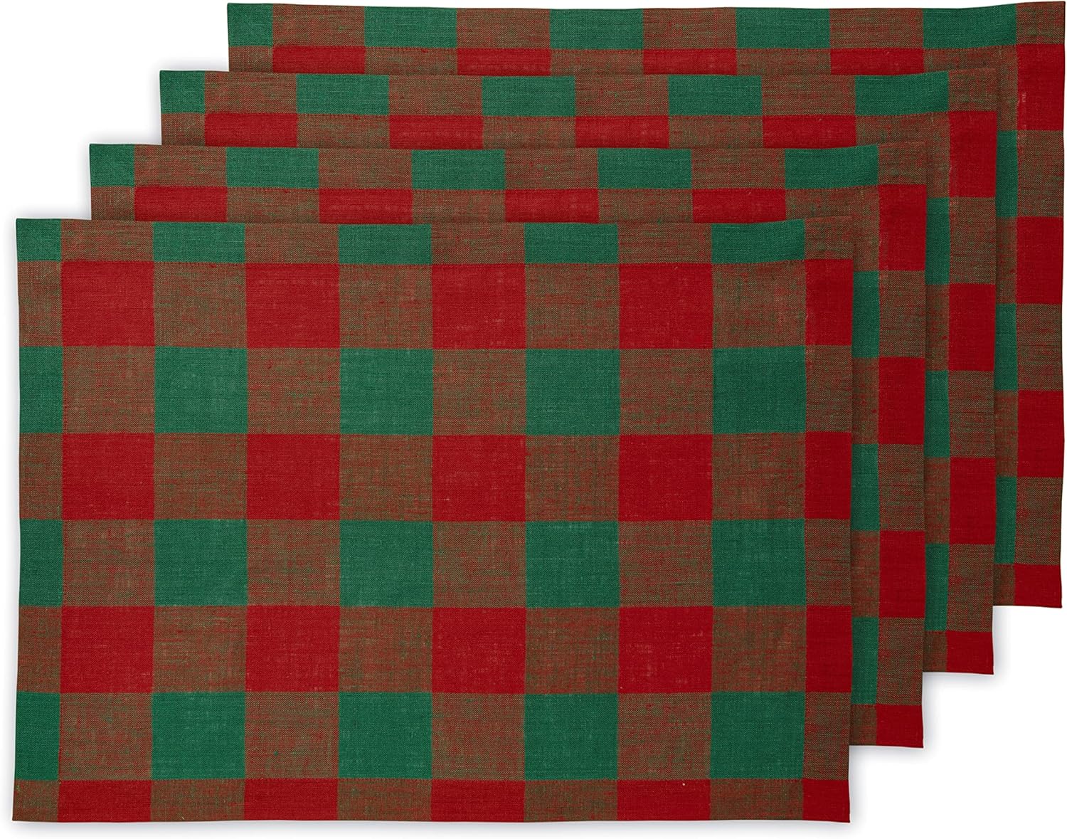 Amazon.com: Solino Home Buffalo Check Linen Placemats – Red and Green ...