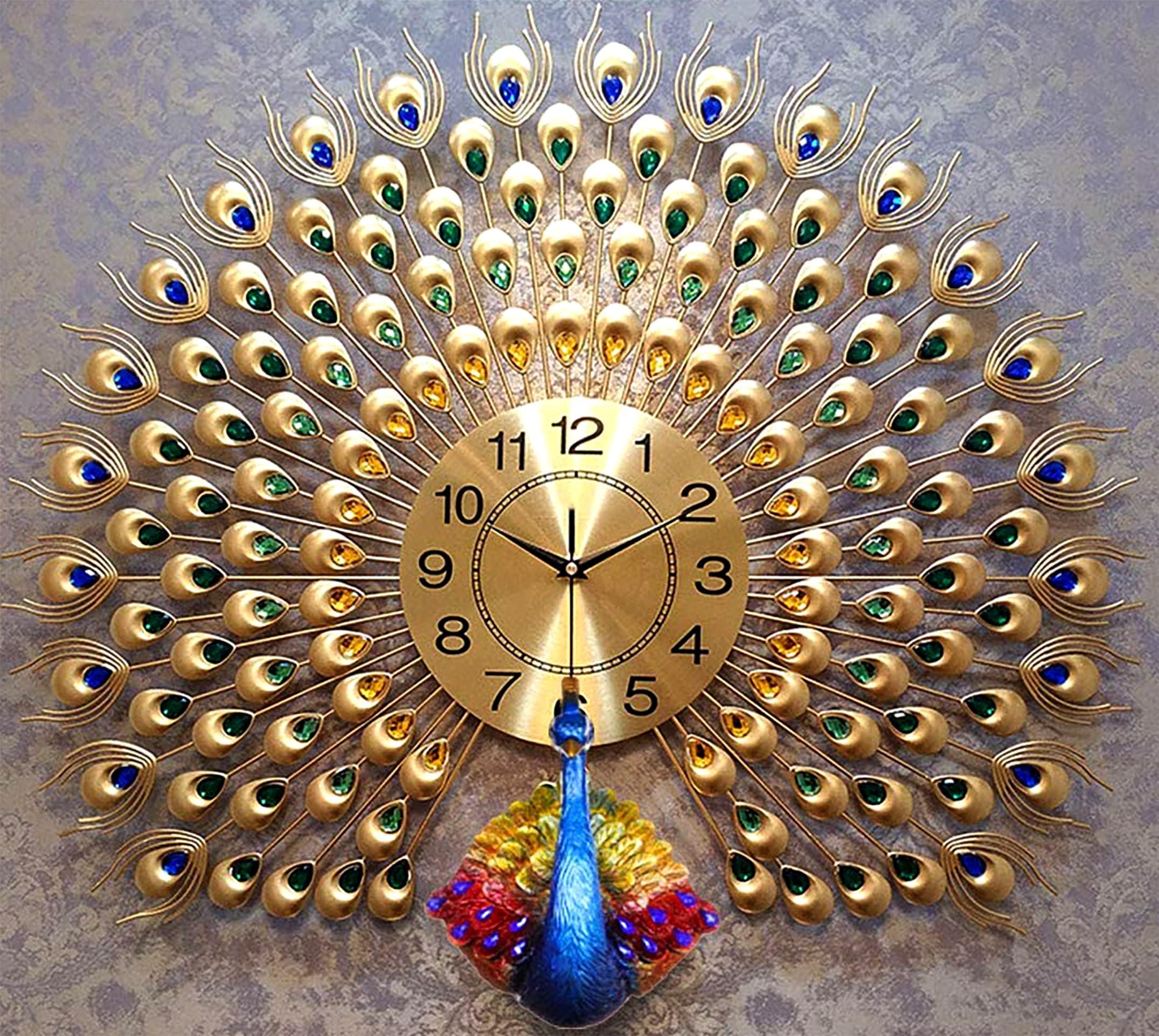 Buy NSXEEN Luxury Vintage Peacock Wall Clock Large 70X65 CM Fancy ...